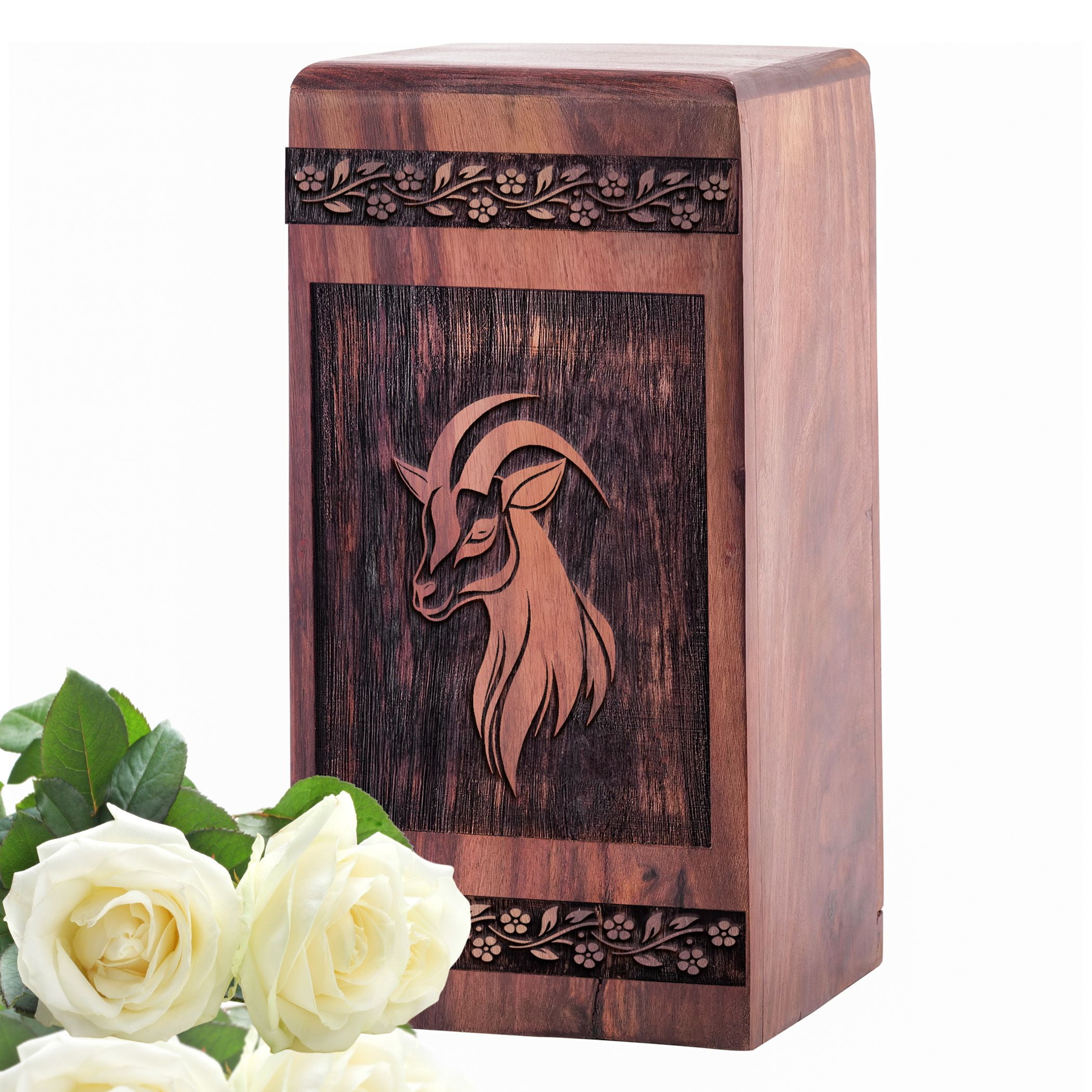 JAGSHASHI Horned Goat Wooden Burial Urn For Ashes Adult Male & Female ...