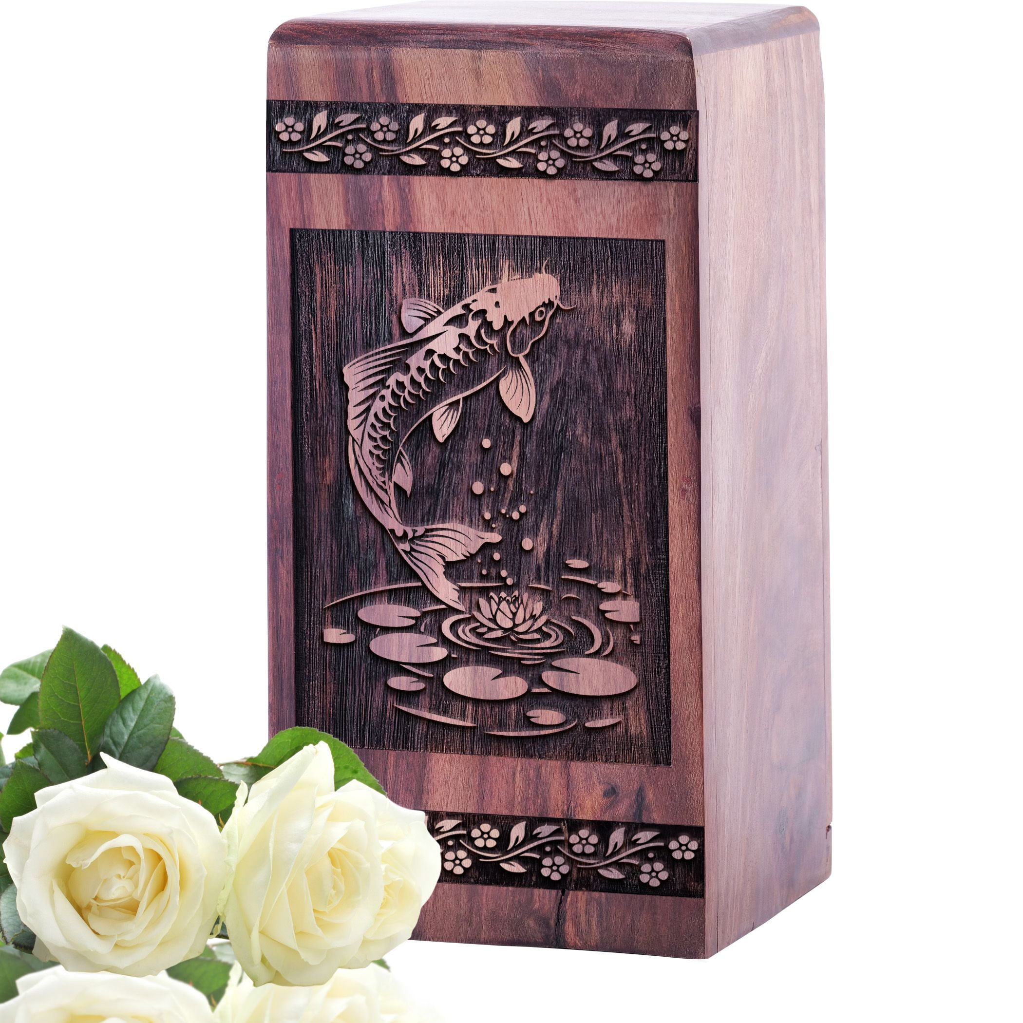 JAGSHASHI Koi Fish Large Funeral Urn For Ashes For Women & Men - Wooden ...