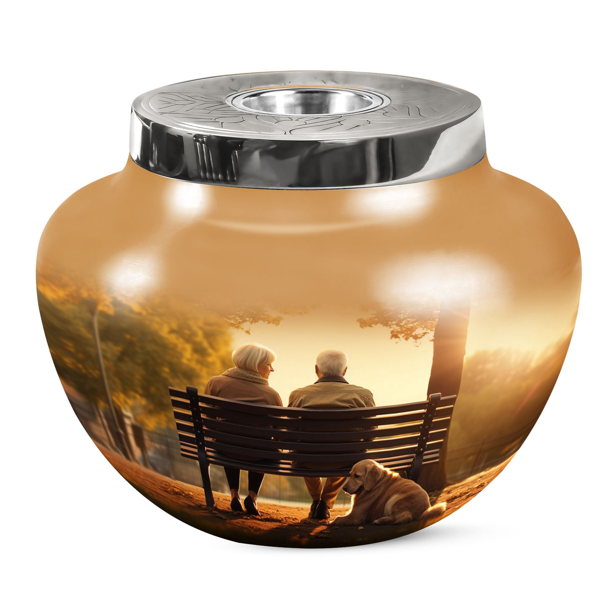 JAGSHASHI Old Couple Sitting On A Bench Metal Urn - Large Decorative ...