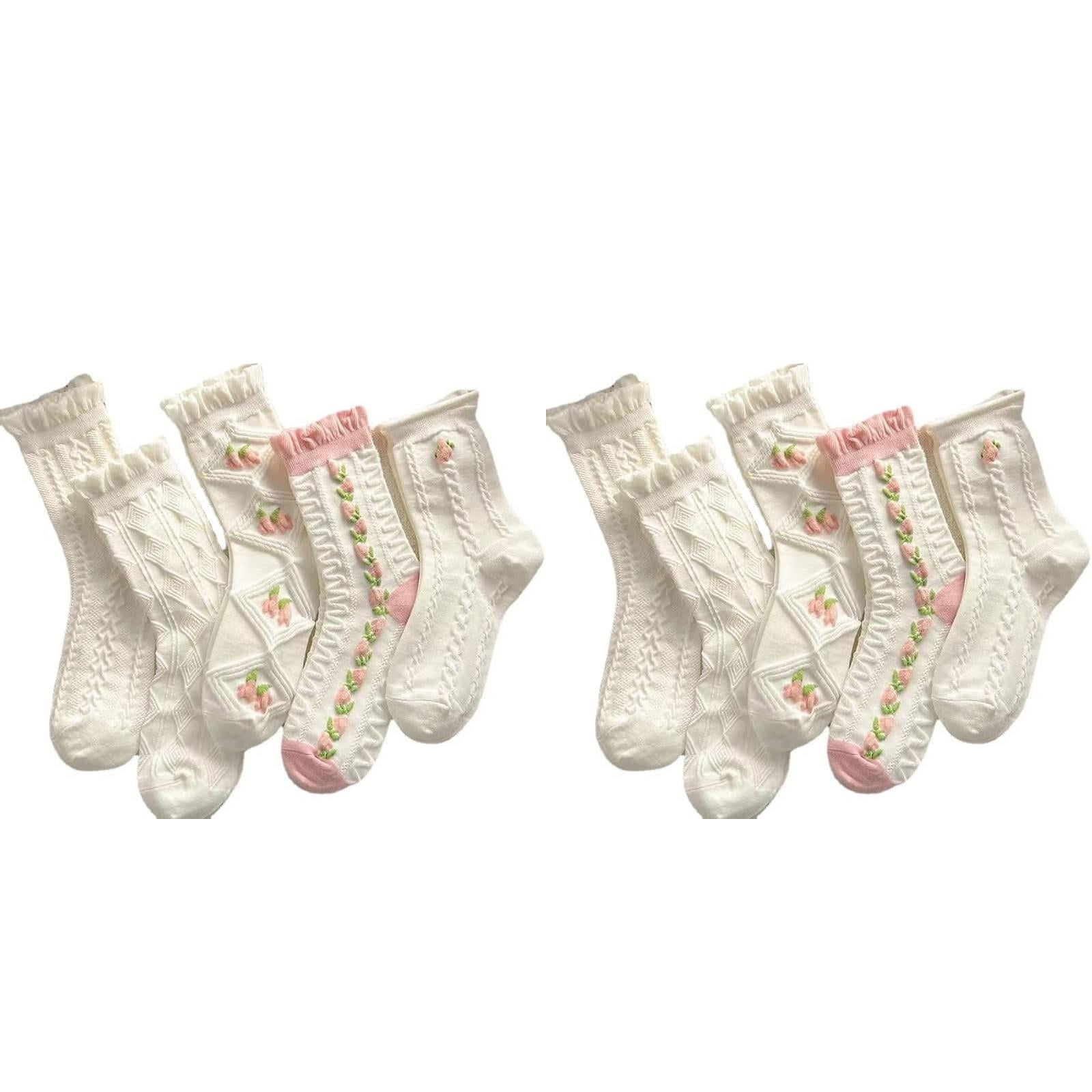 JAHH 10 Pairs White Cute Socks Women's Lace Ruffles Ankle Casual Sock ...