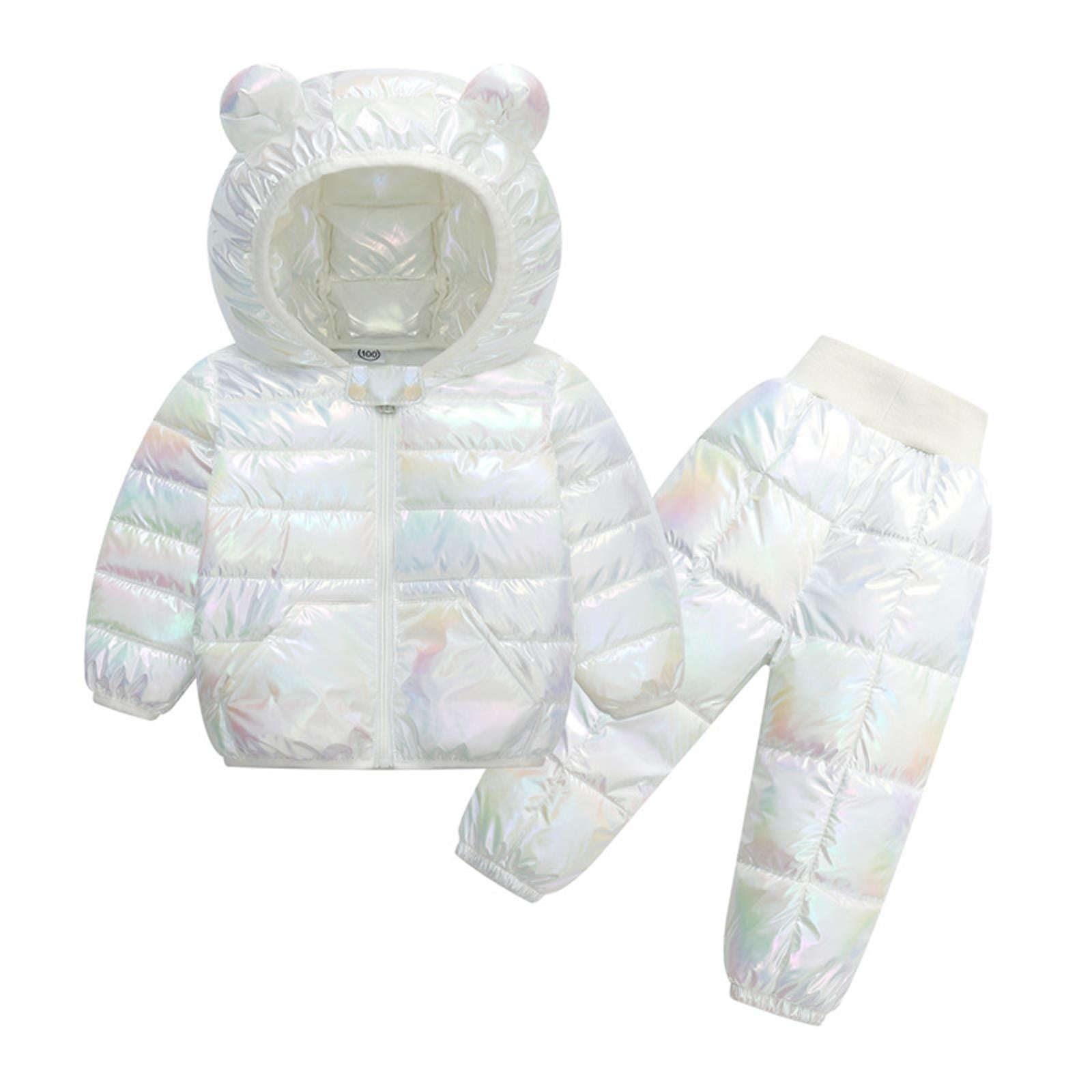 JAHH 2 Piece Kids Boys Girls Snowsuit Ski Suit Metallic Hooded Puffer ...
