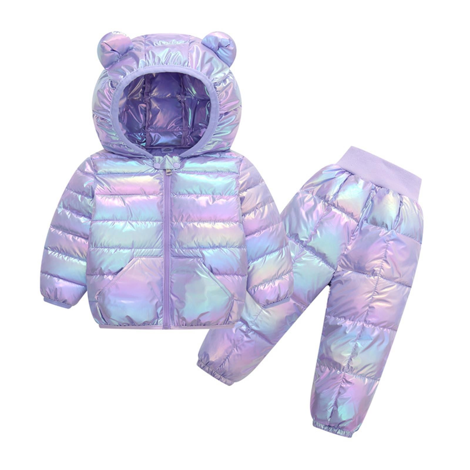 JAHH 2 Piece Kids Snowsuit Ski Suit Boys Girls Metallic Hooded Puffer ...
