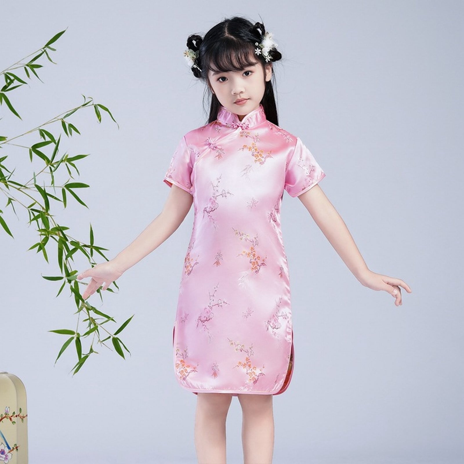 JAHH Chinese Qipao Dress Cheongsam Gown Kids Girls Retro Short Sleeve ...