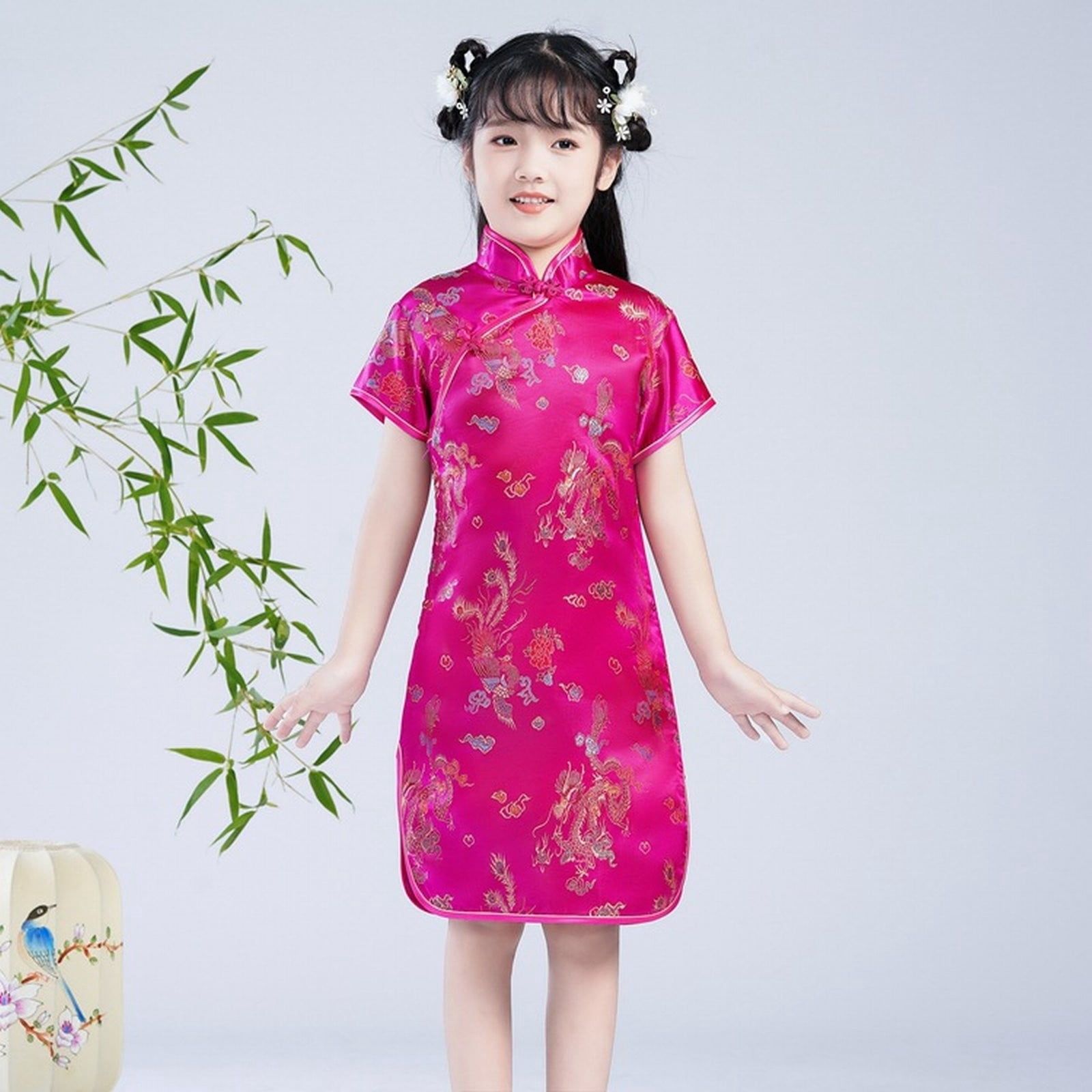 JAHH Chinese Qipao Dress Cheongsam Gown Kids Girls Retro Short Sleeve ...
