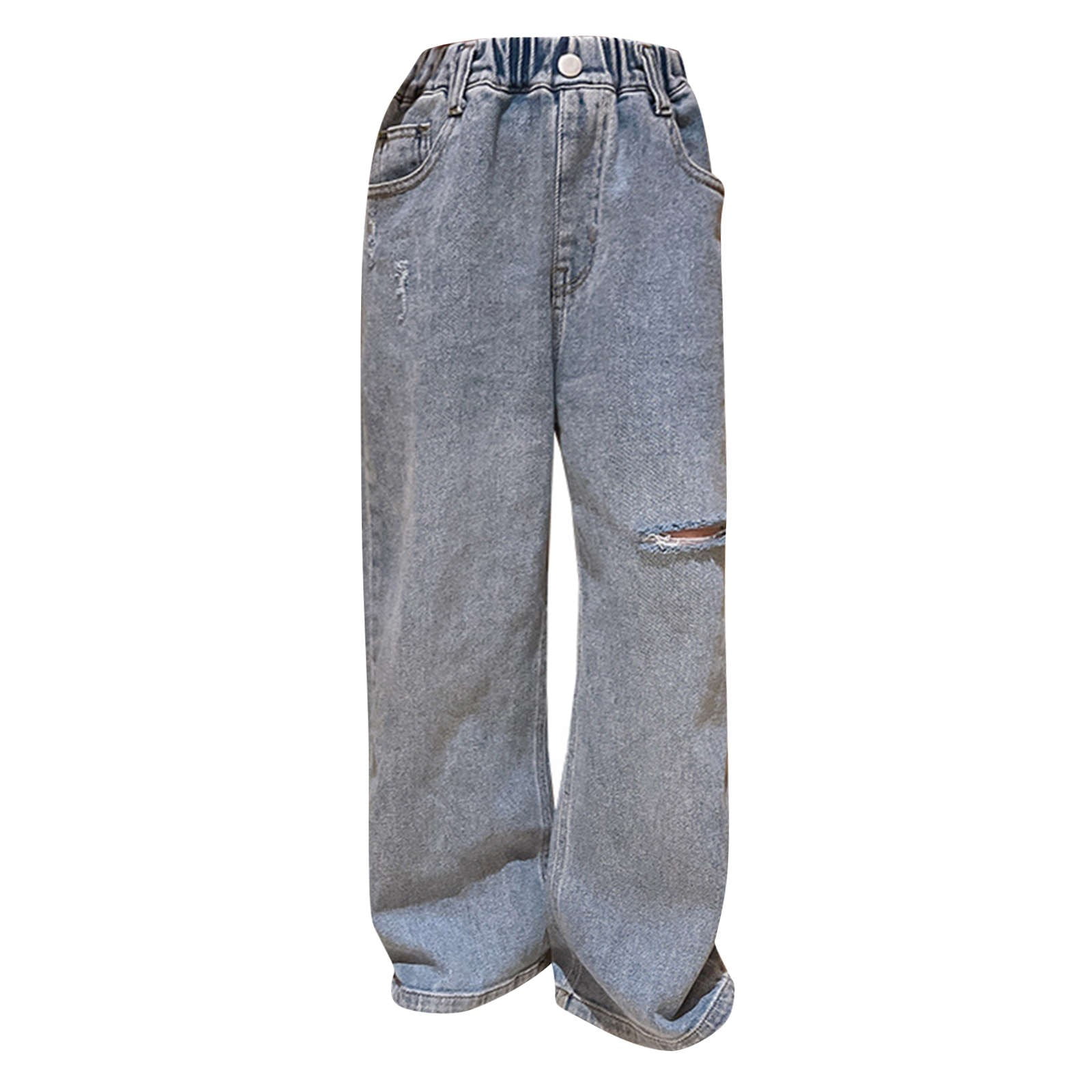 JAHH Edgy Girls' Wide-Leg Jeans - Stretchable Denim for Spring/Summer ...