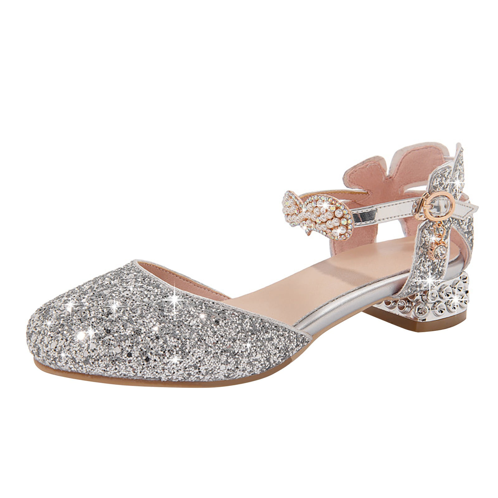 JAHH Flower Girls Wedding Shoes Low Heel Ballroom Princess Closed Toe ...