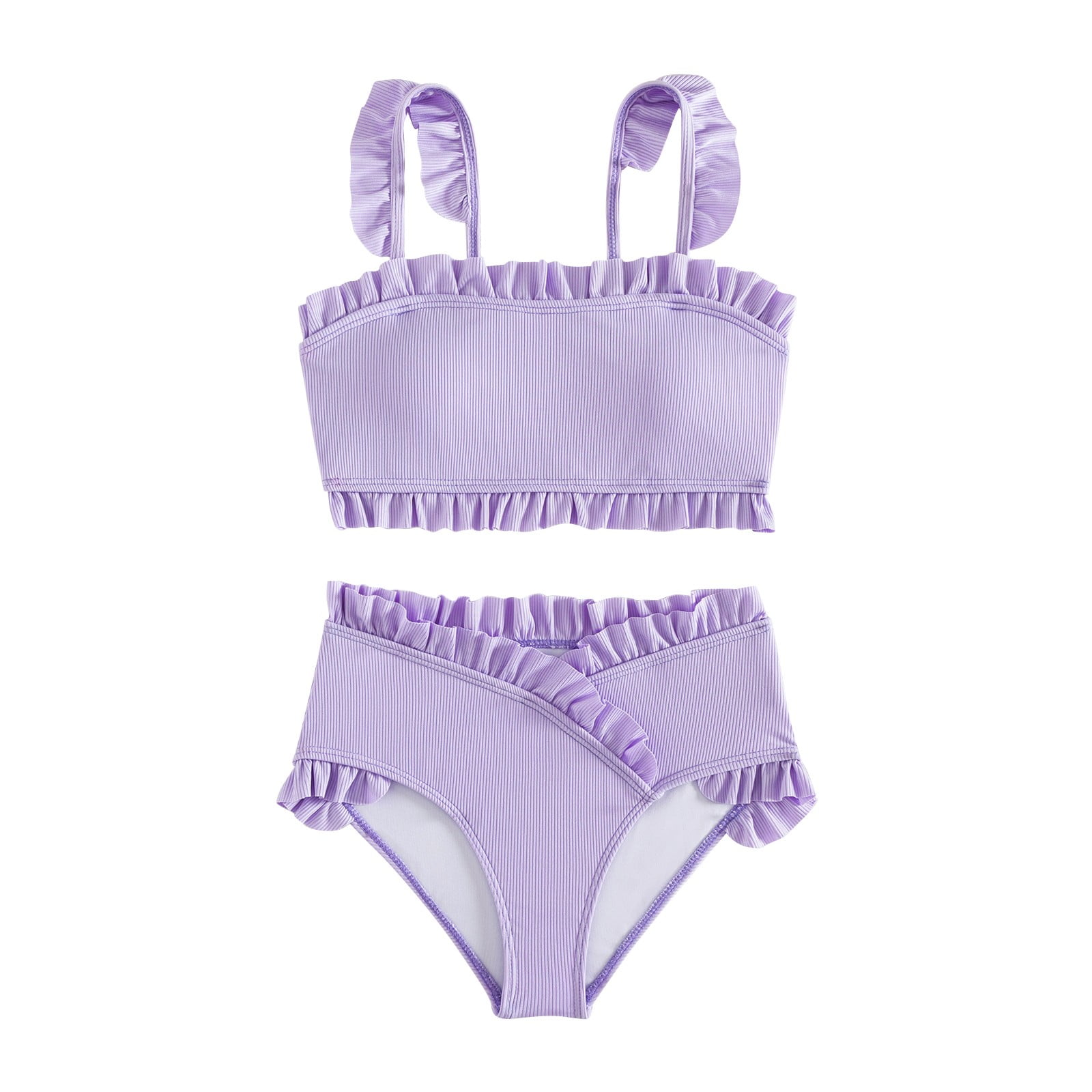 JAHH Girl's Middle and Older Children's Purple Ruffled Split 2PC Swimsuit Bikini Criss Cross ...
