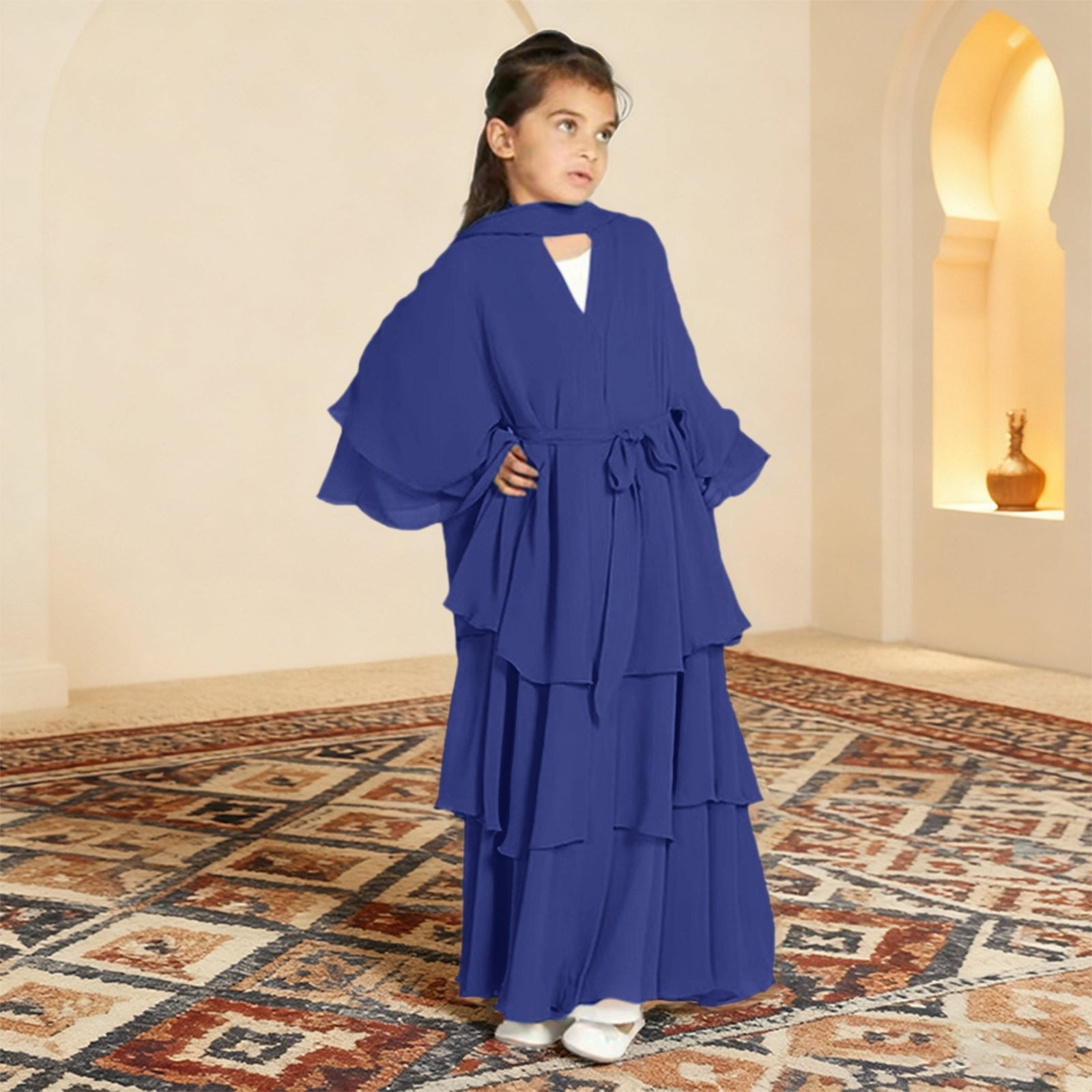 JAHH Girls Abayas Musli𝗆 Prayer Dress Hijab Chiffon Layered Kaftan Robe ...