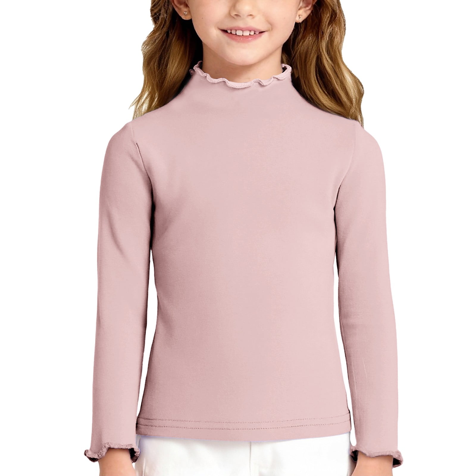JAHH Girls Kids Ru𝖿fle Half Turtleneck Basic Layer Top Thermal Long ...