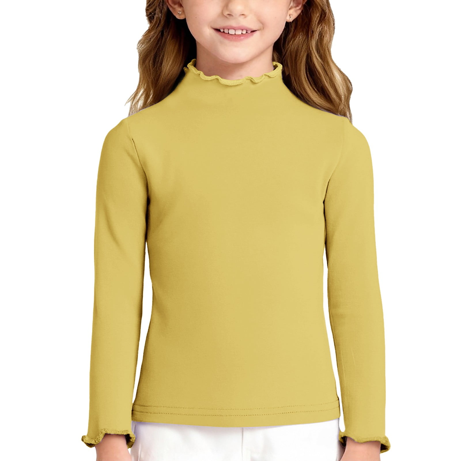 JAHH Girls Kids Ru𝖿fle Half Turtleneck Basic Layer Top Thermal Long ...