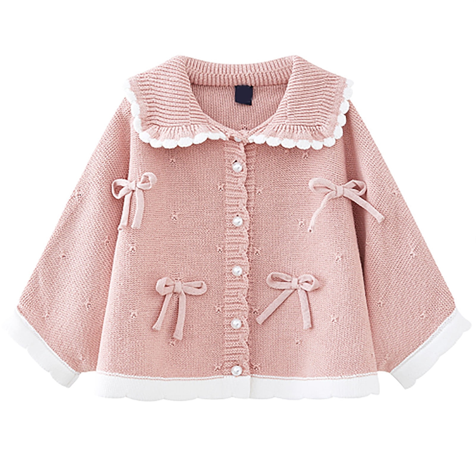 JAHH Girls Knit Cape Coat Bow Accents Long Sleeve Lace Trim Hooded ...