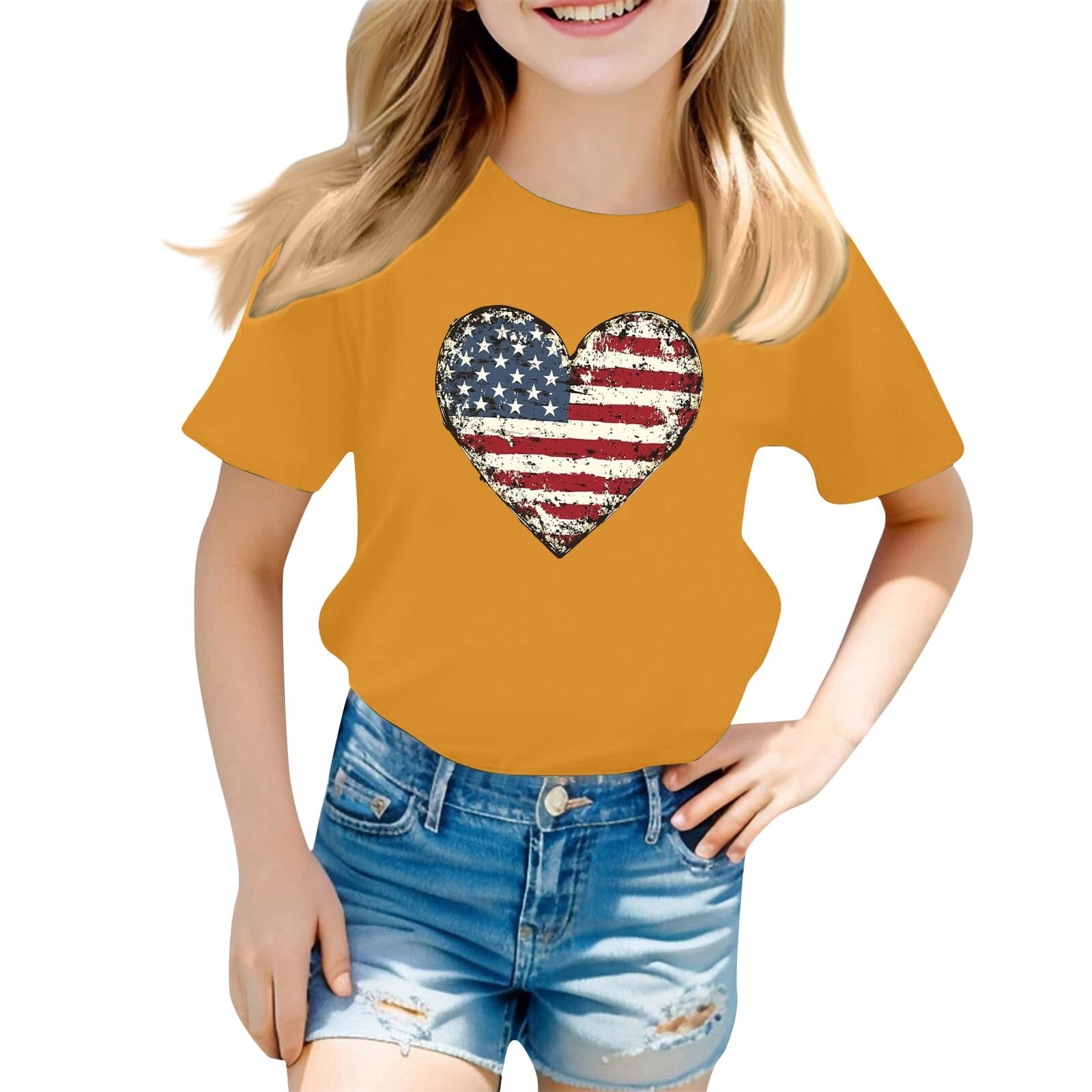 JAHH Girls Patriotic T-Shirt 4th of July USA American Flag Independence ...
