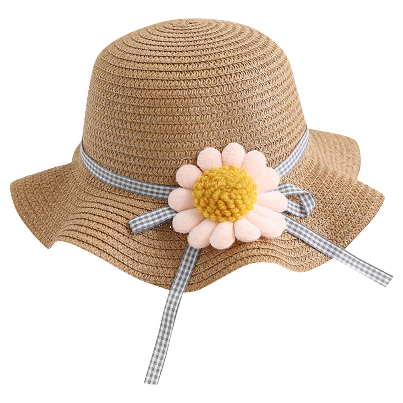 JAHH Girls Summer Beach Hat with Bow , Braided Straw Sun Hat Wide Brim ...
