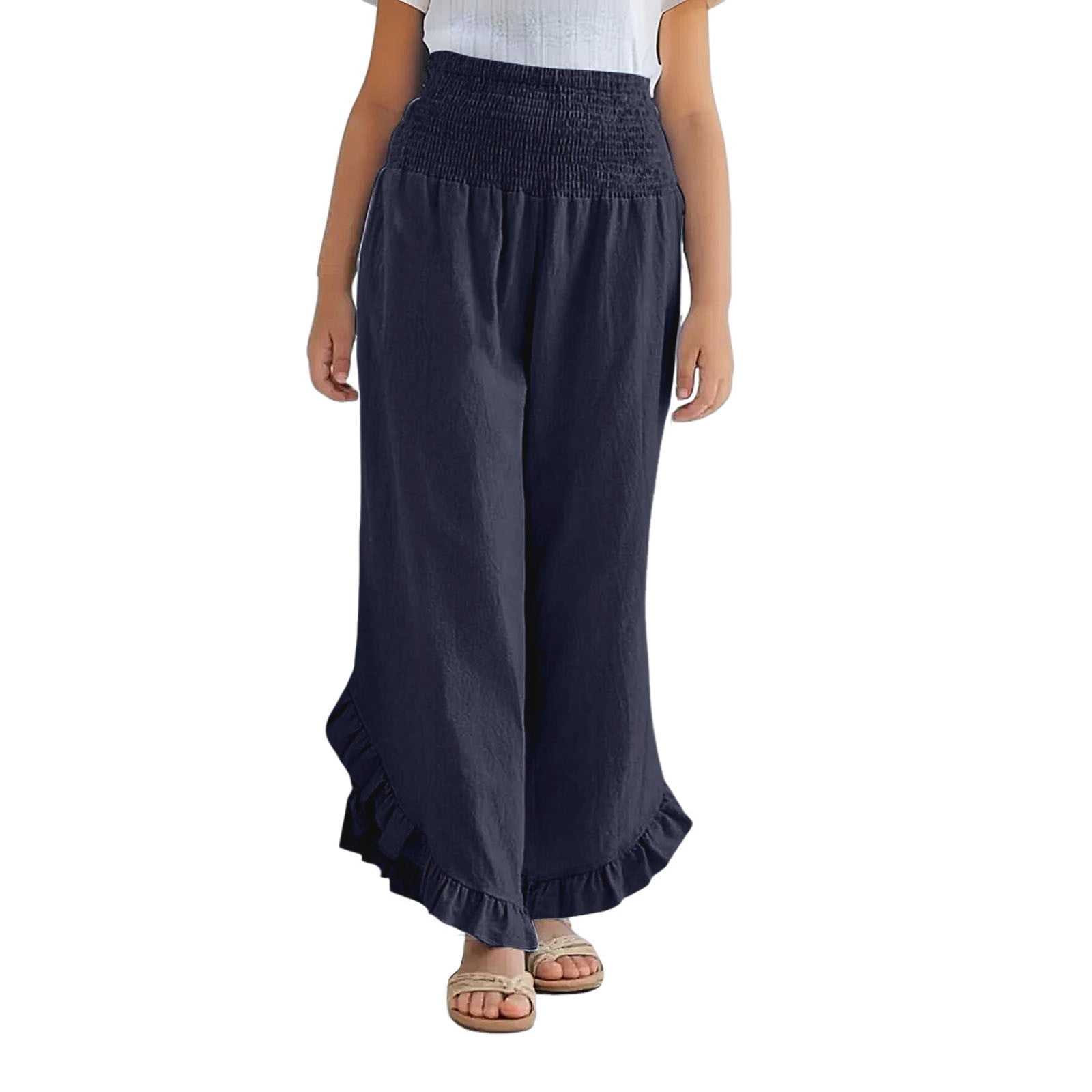 JAHH Girls Wide Leg 𝖯alazzo Pants - Summer High Waist Flowy Casual ...