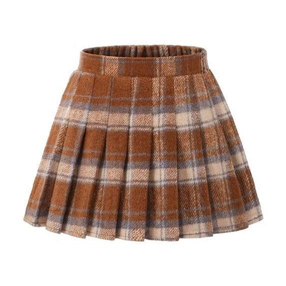 JAHH Girls Woolen Pleated Mini Skirt Plaid Cute A Line Classic Style ...
