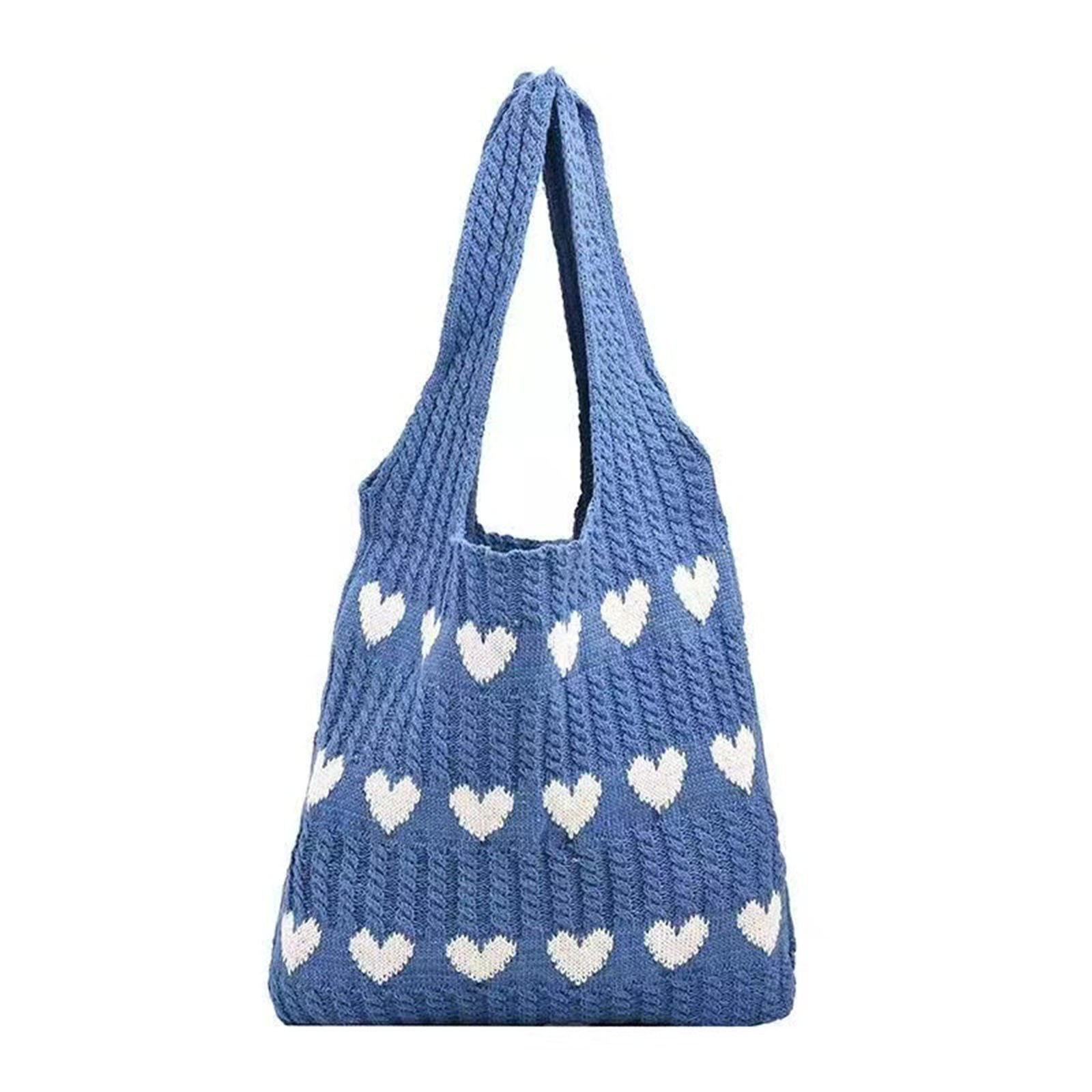 JAHH Hand-Crocheted Heart Tote, Breathable Knit Shoulder Bag with ...