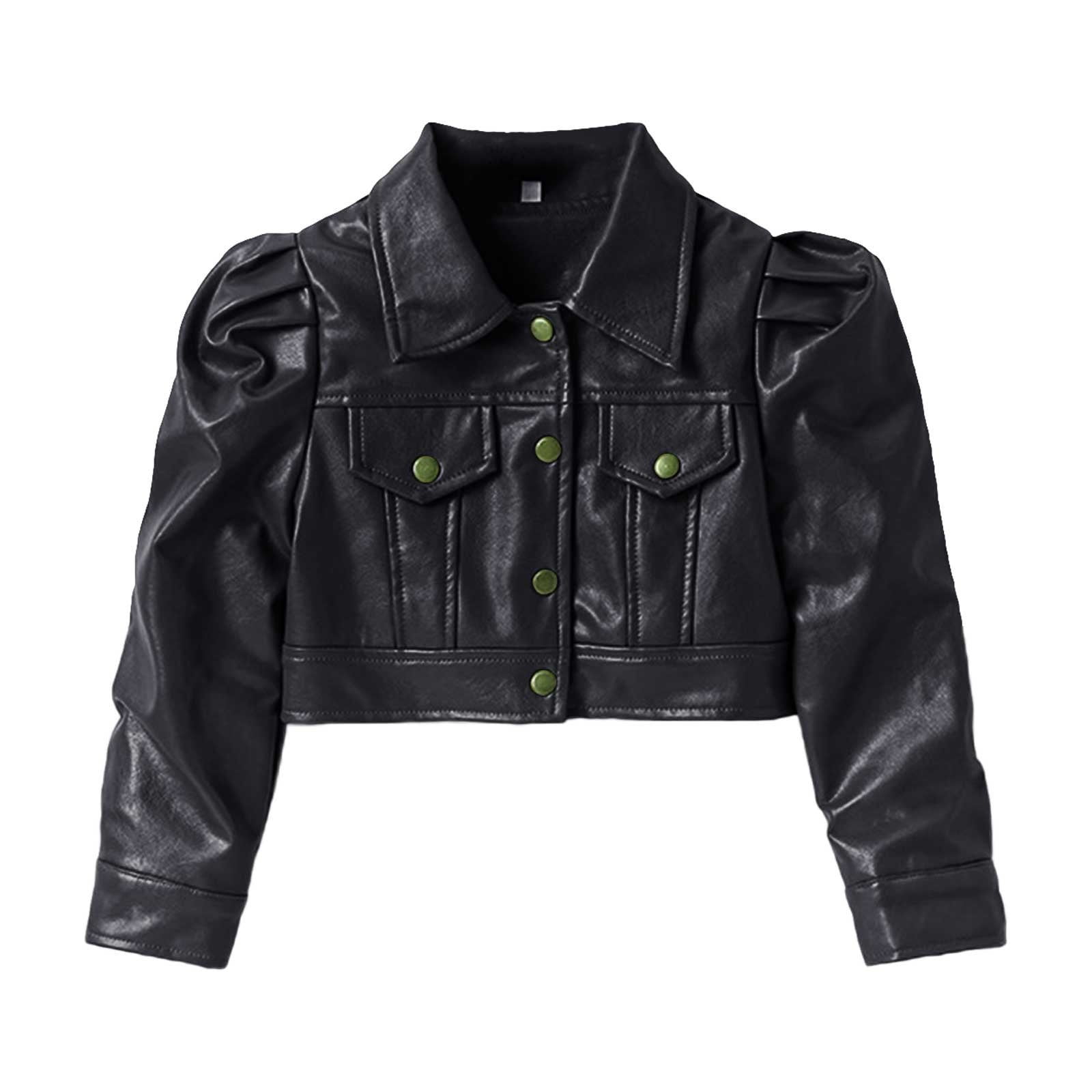 JAHH Toddler Girl Long Sleeve Short Leather Jacket Motorcycle Jacket ...
