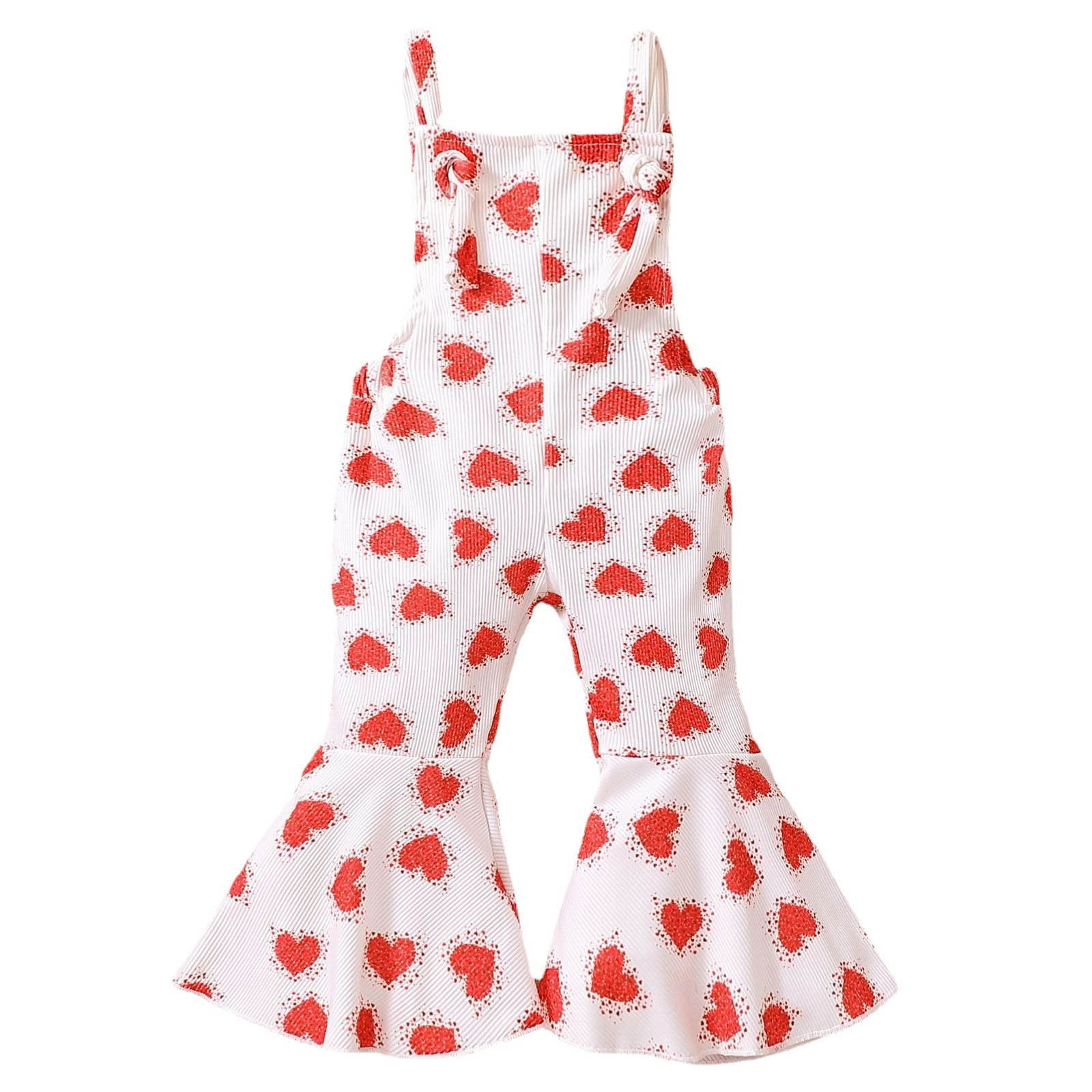 JAHH Toddler Girls Valentine's Day Sleeveless Hearts Prints Romper Bell Bottoms Flare Jumpsuit ...