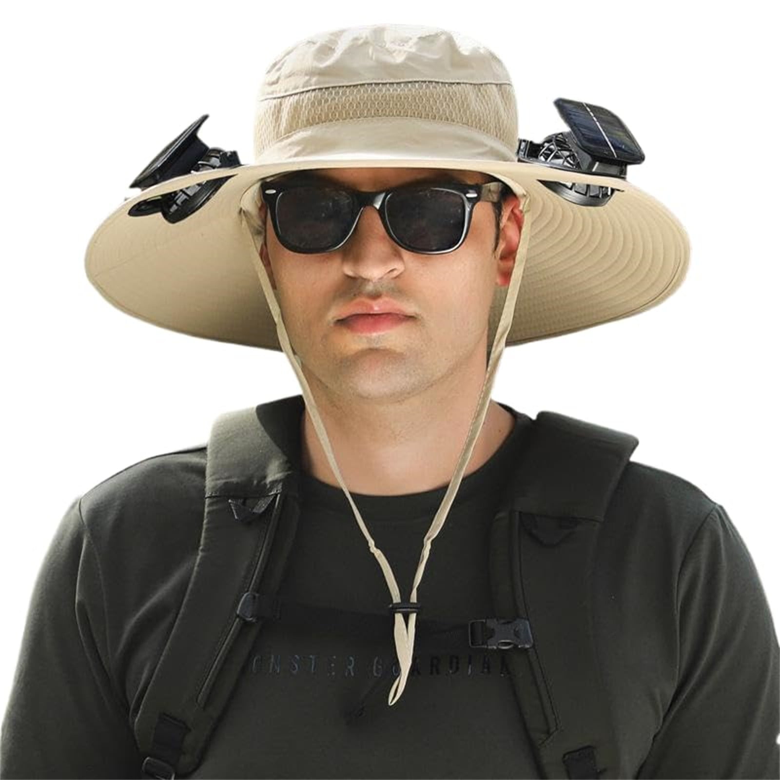 JAHH Wide Brim Solar Fan Outdoor Fishing Hat Men's Sun Drawstring ...