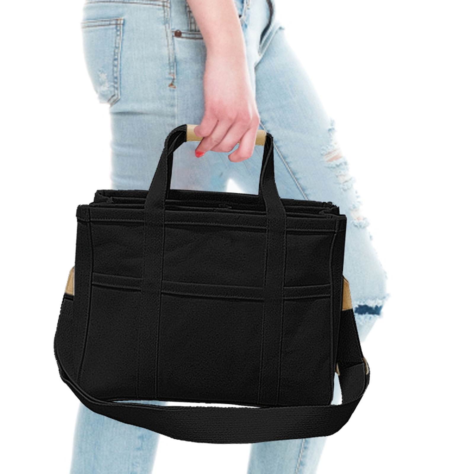 JAHH Women Multi pocket Canvas Tote Bag Durable Large Capacity Crossbody Handbag Casual ...