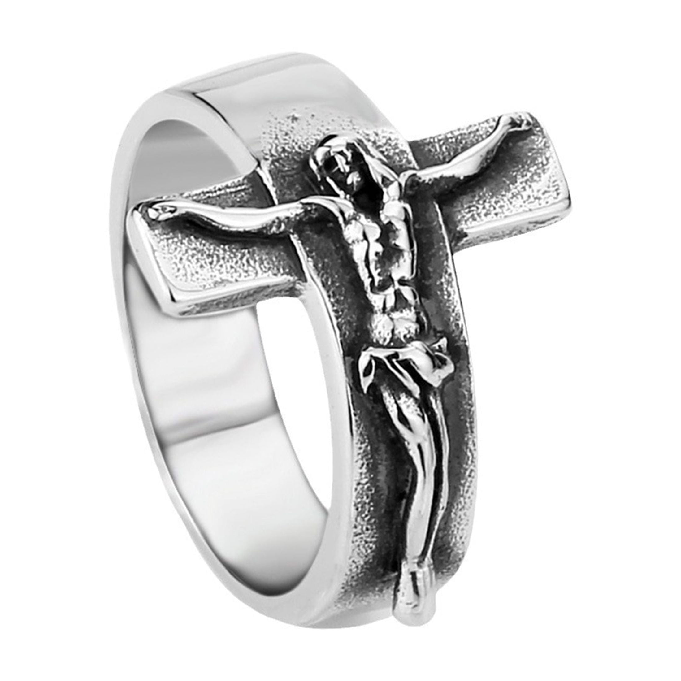 JAJAFOOK Men's Vintage Stainless Steel Jesus Cross Band Crucifix Ring ...