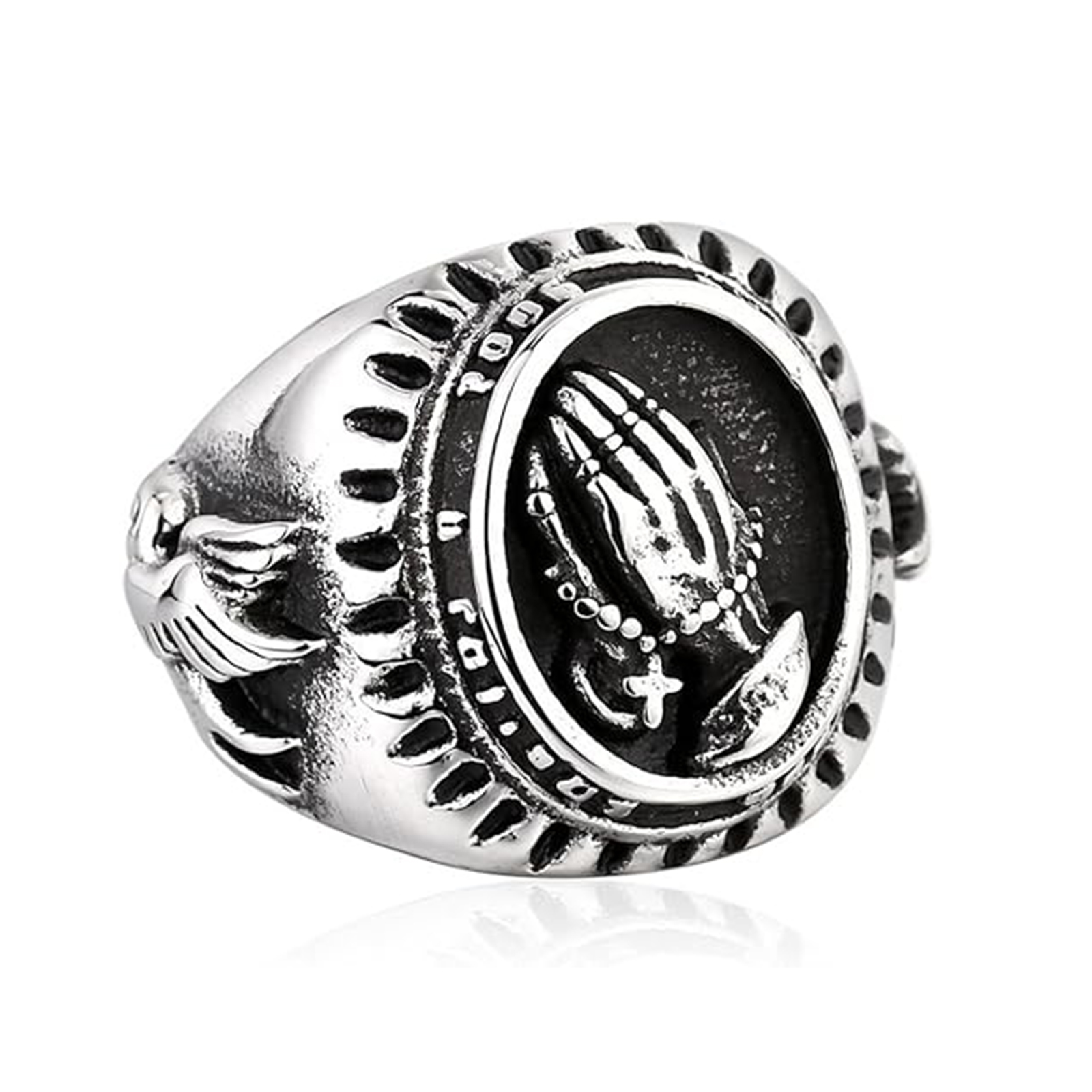 JAJAFOOK Punk Men's Silver Stainless Steel Religious Praying Hands ...