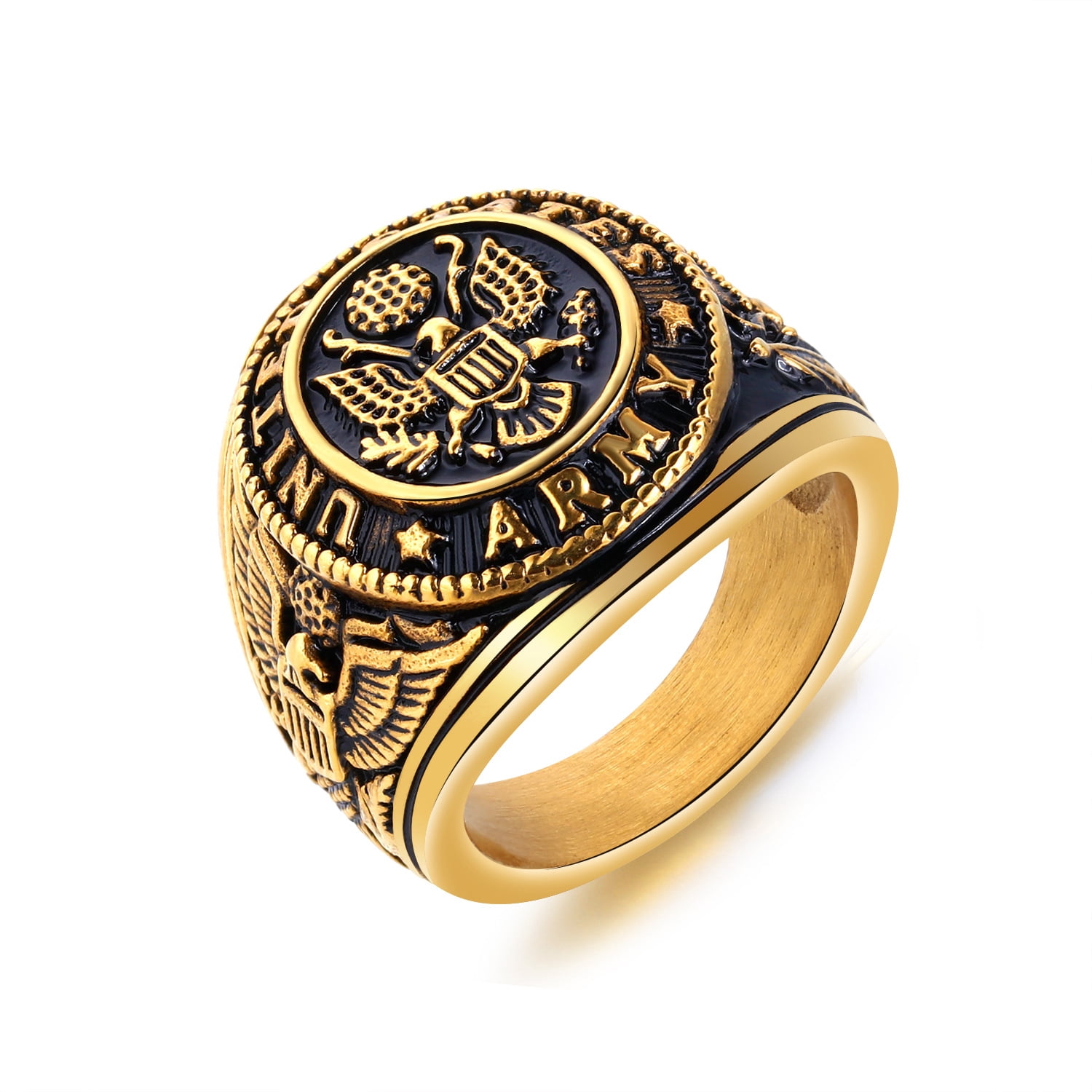 JAJAFOOK Titanium Steel Army Military Ring Eagle Medal Rings for Men ...