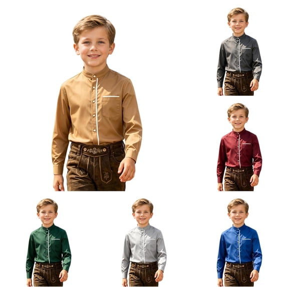 JAJAHO Boys Button Down Shirt Long Sleeve Stand Collar Regular Fit ...