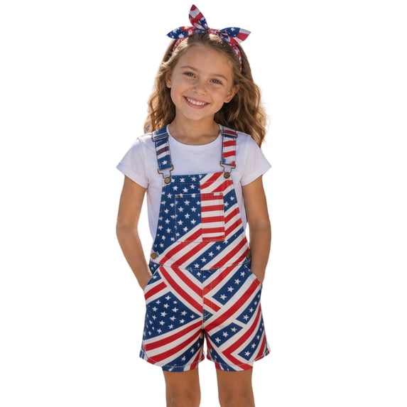JAJAHO Boys Girls Overall Shorts Independence Day Adjustable Straps ...