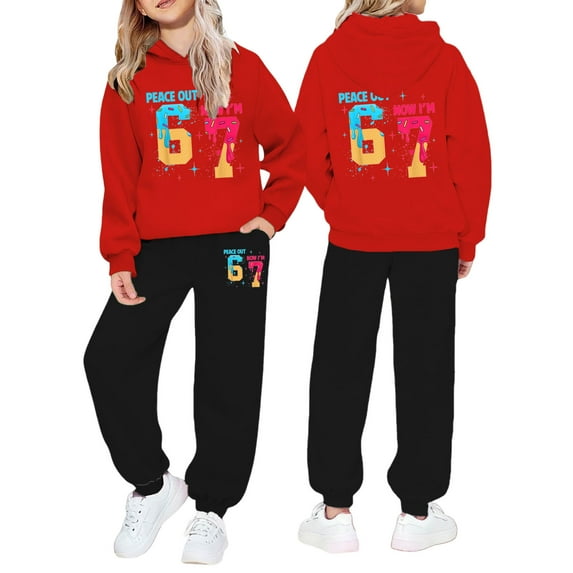 JAJAHO Boys Girls Track Suit 2 Piece Outfits 67 Letter Print Long ...