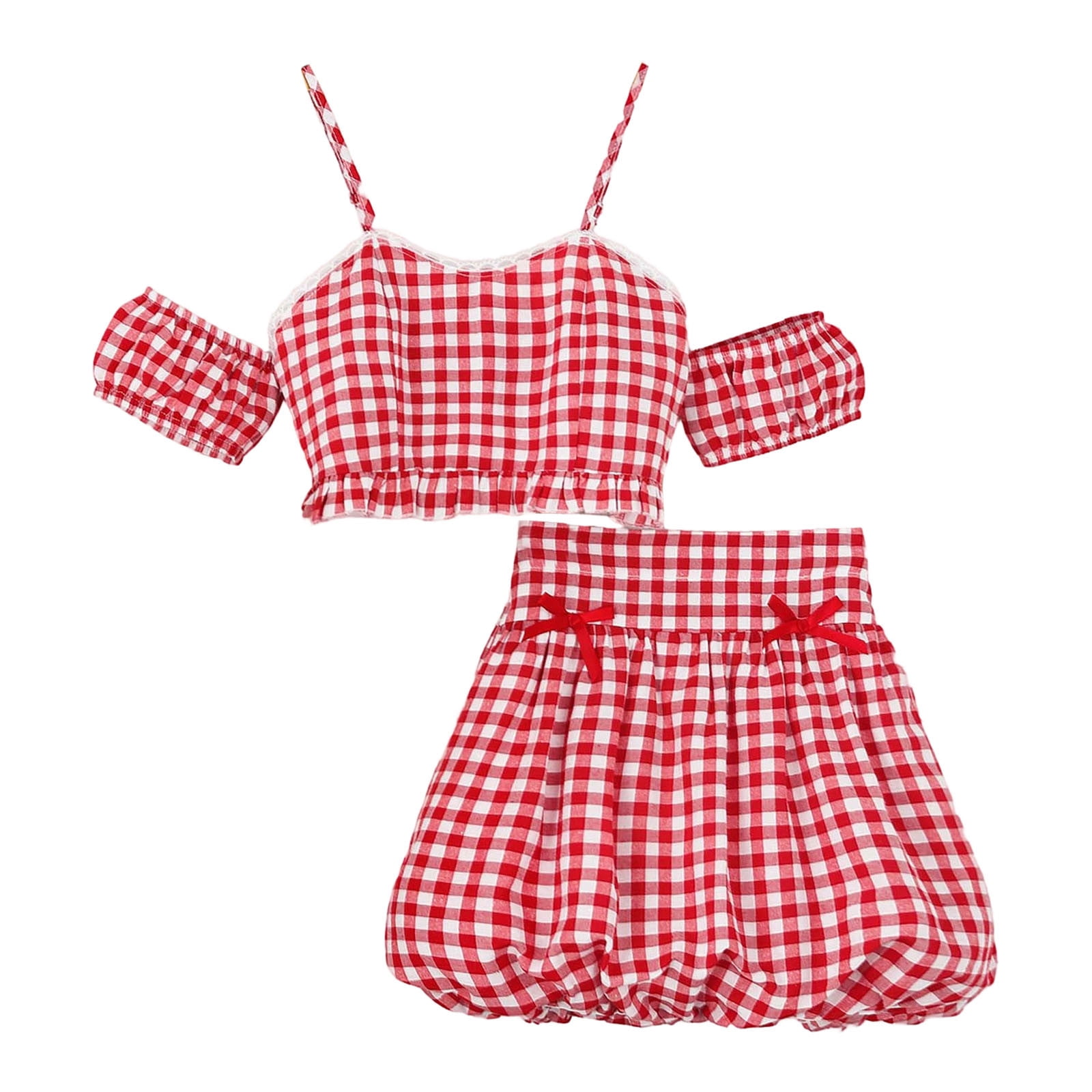 JAJAHO Girls 2 Piece Clothing Set Summer Outfit Plaid Off The Shoulder ...