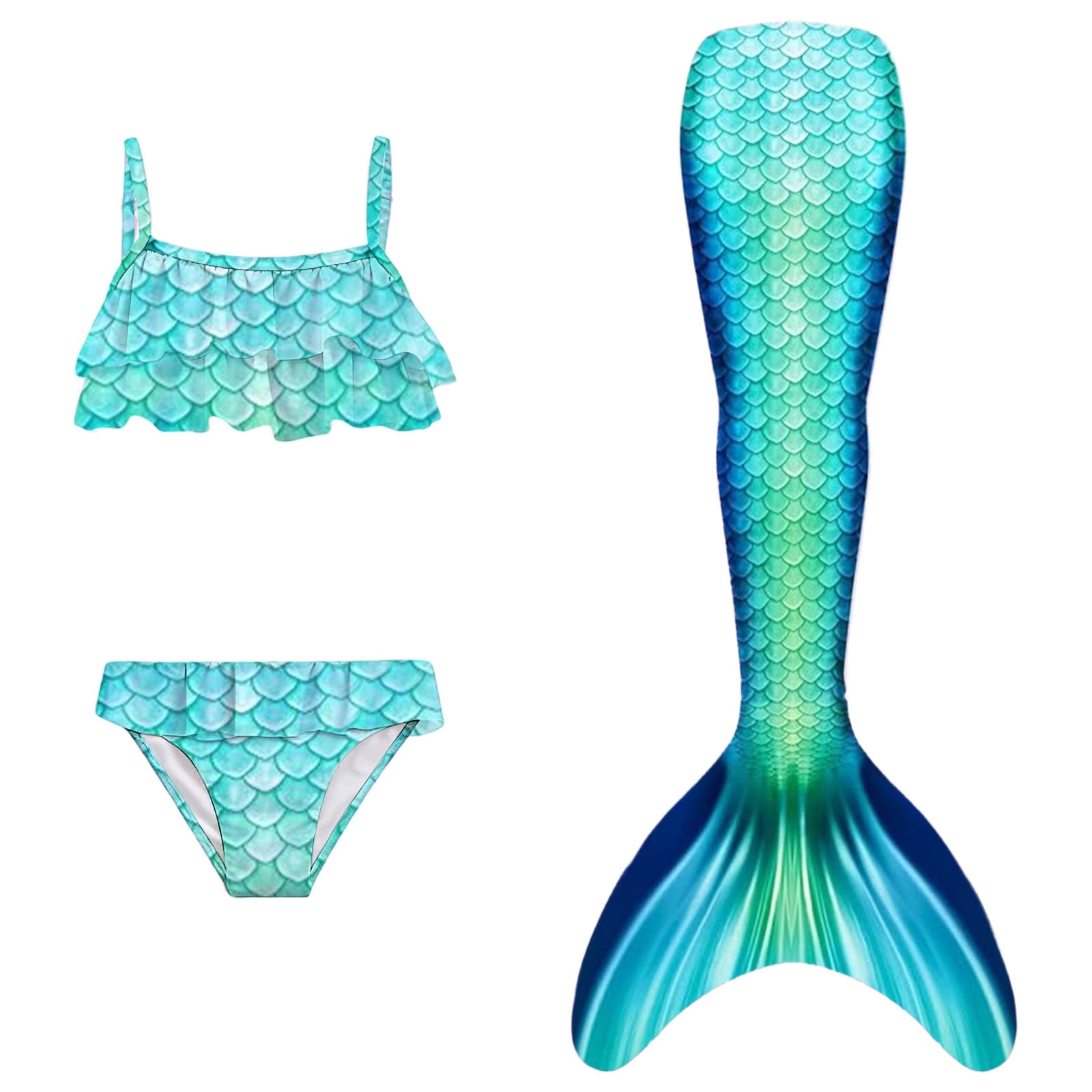 JAJAHO Girls Swimsuit Bikini Set With Fishtail 3 Piece Beachwear Pool ...