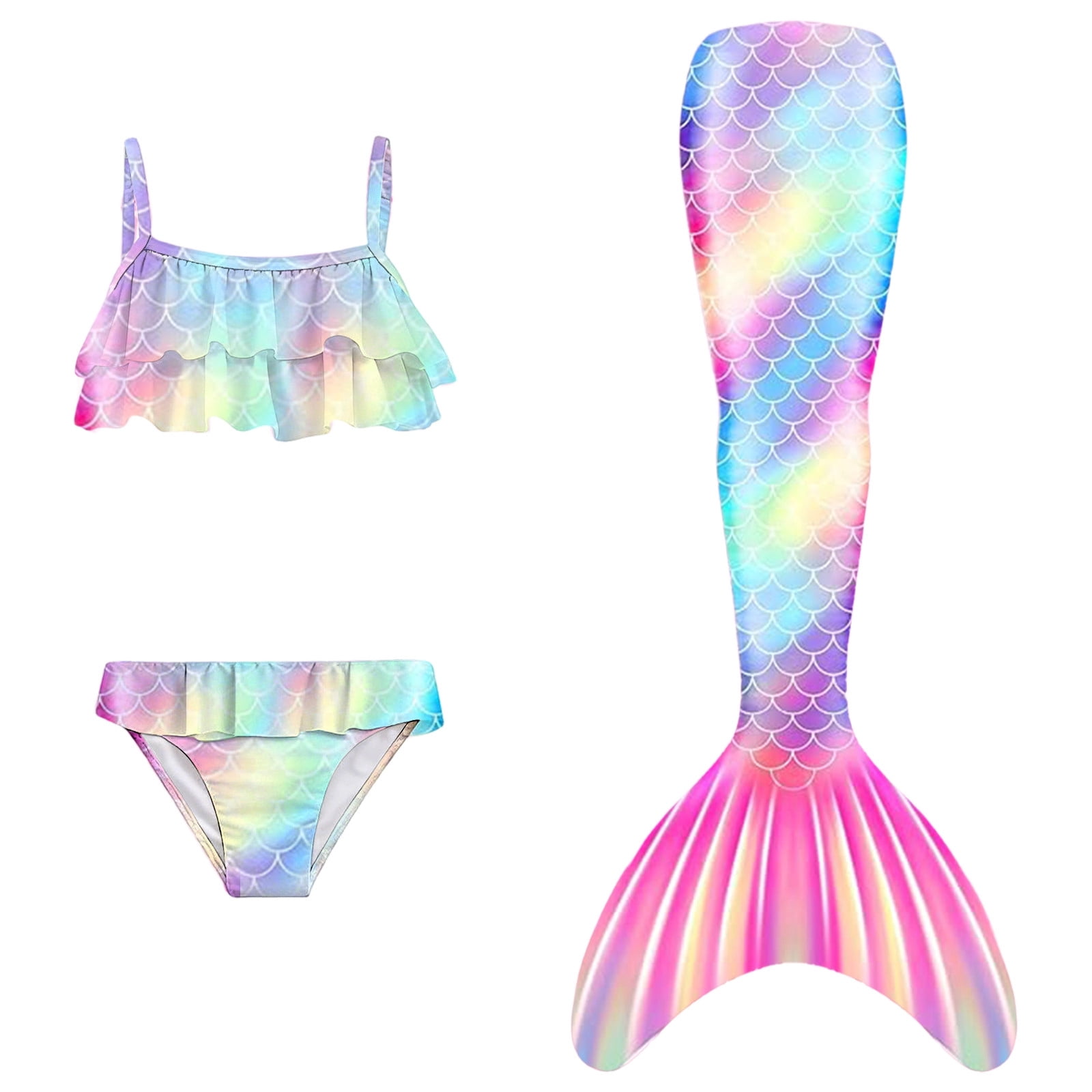 JAJAHO Girls Swimsuit Bikini Set With Fishtail 3 Piece Beachwear Pool ...
