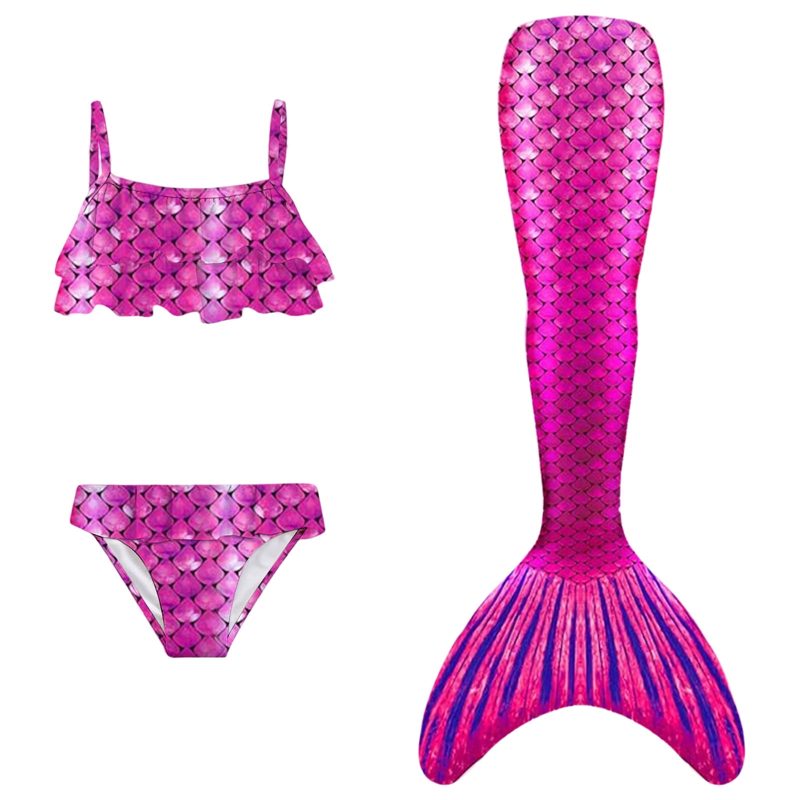 JAJAHO Girls Swimsuit Bikini Set With Fishtail 3 Piece Beachwear Pool ...