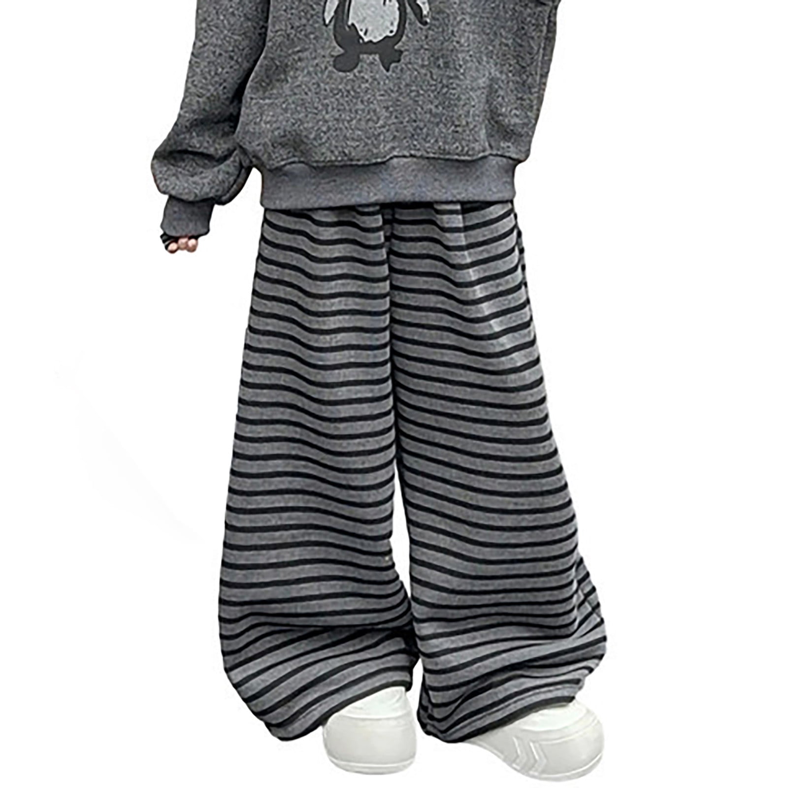 JAJAHO Girls Wide Leg Pants Soft Striped Elastic Waist Loose Fit ...