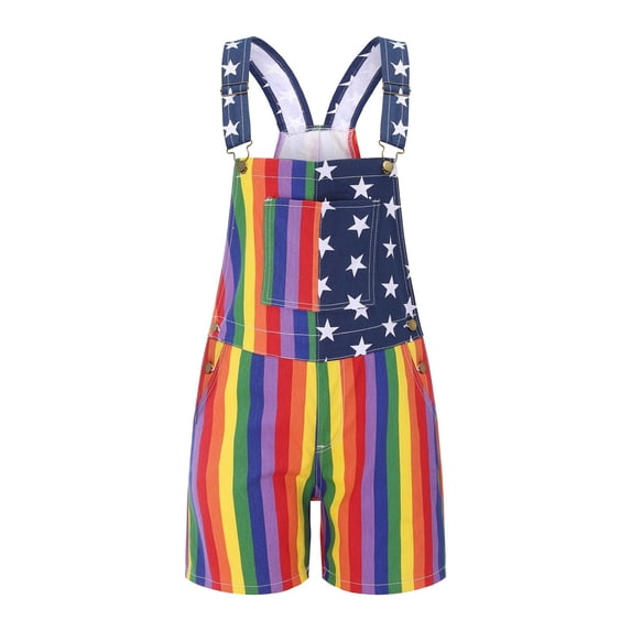 JAJAHO Mens Overalls Shorts Summer Independence Day Star Rainbow ...