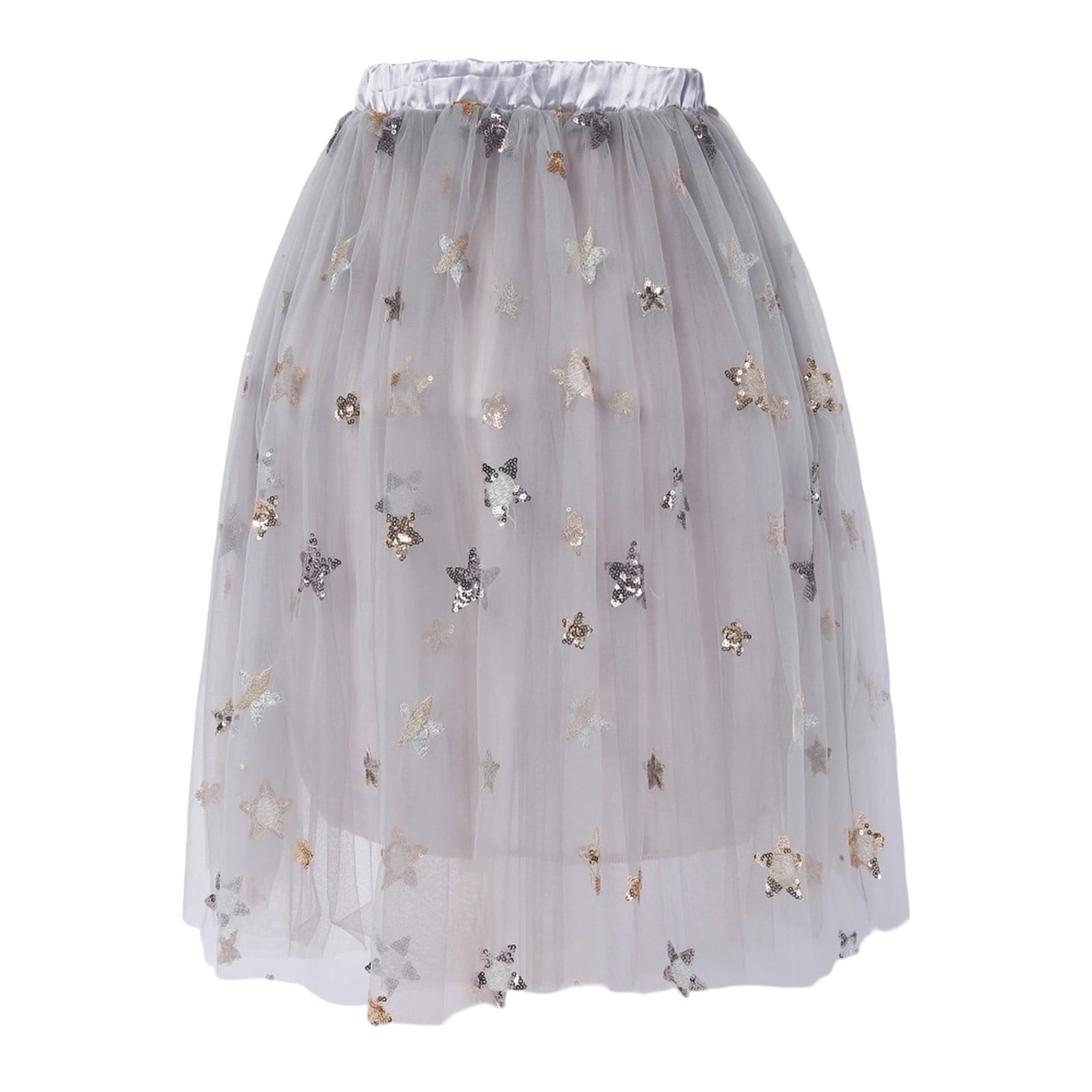 JAJAHO Star Sparkly Girls Sequins Tulle Skirt Toddler Elastic Waist Mid ...