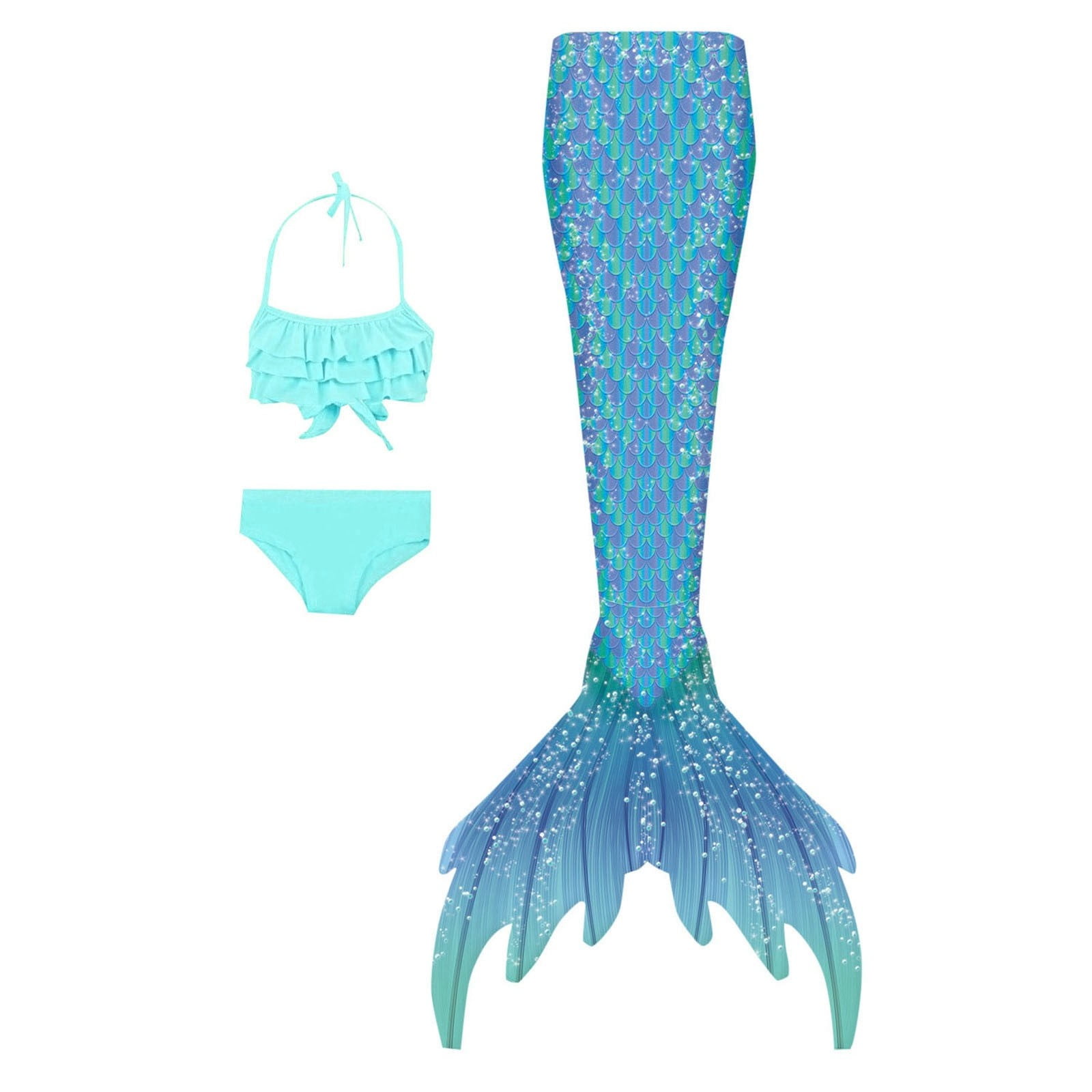 JAJAHO Three Piece Girls Swimsuit Children's Fishtail Bikini Set Halter ...