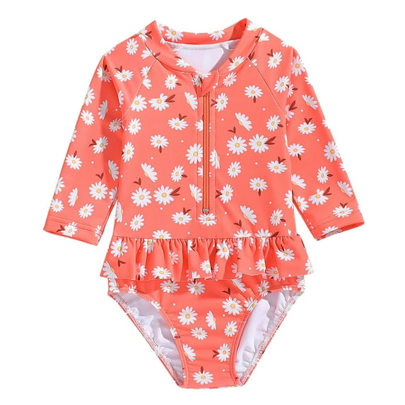 JAJAHO Toddler Girls Long Sleeve Floral Print Beach Bathing Suit One ...