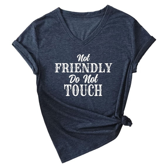 JAJAHO V Neck T Shirts For Women Letter Print Soft Casual Short Sleeve ...