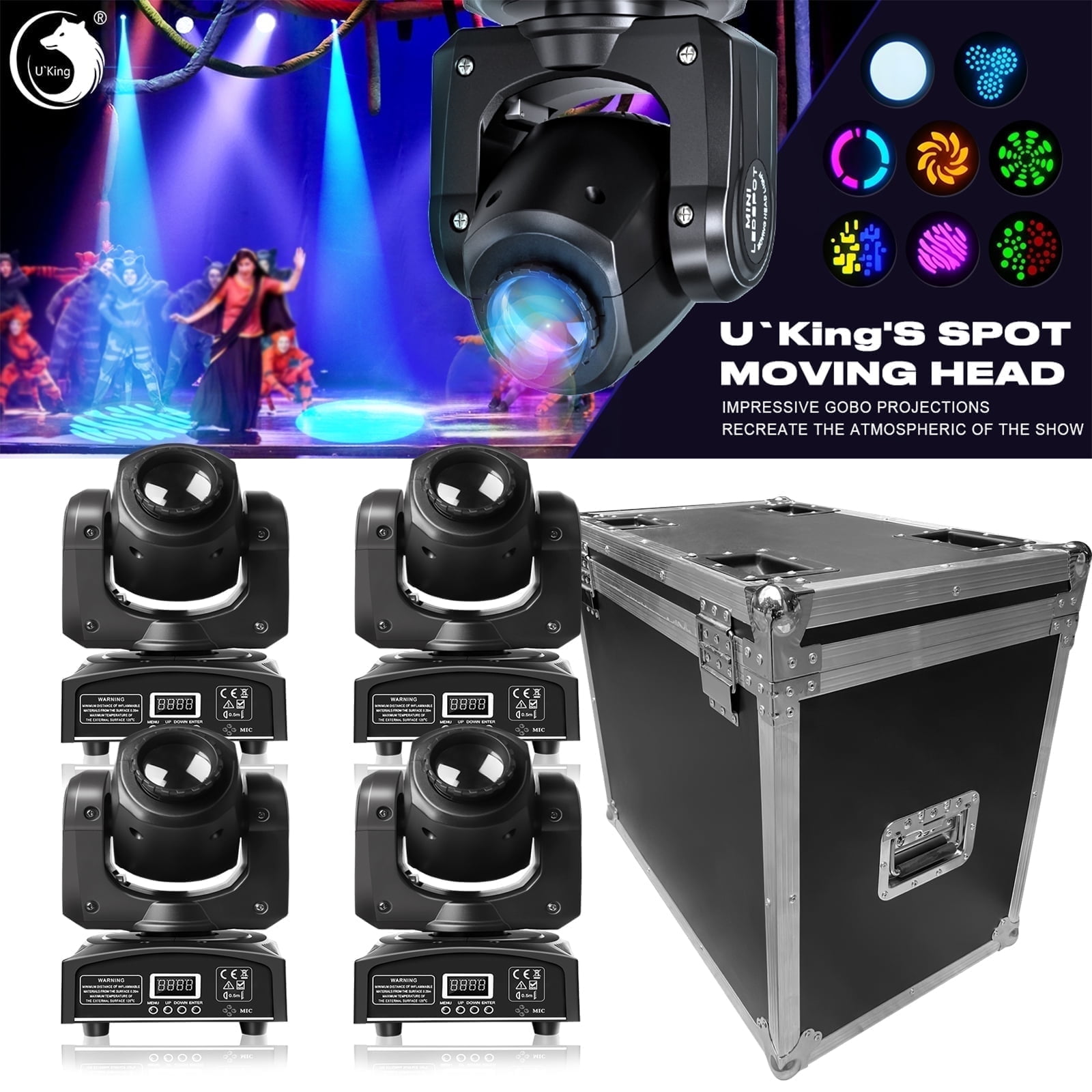 JAJALUYA 120W Moving Head Light, 8 Pattern RGBW LED, Stage Light with ...