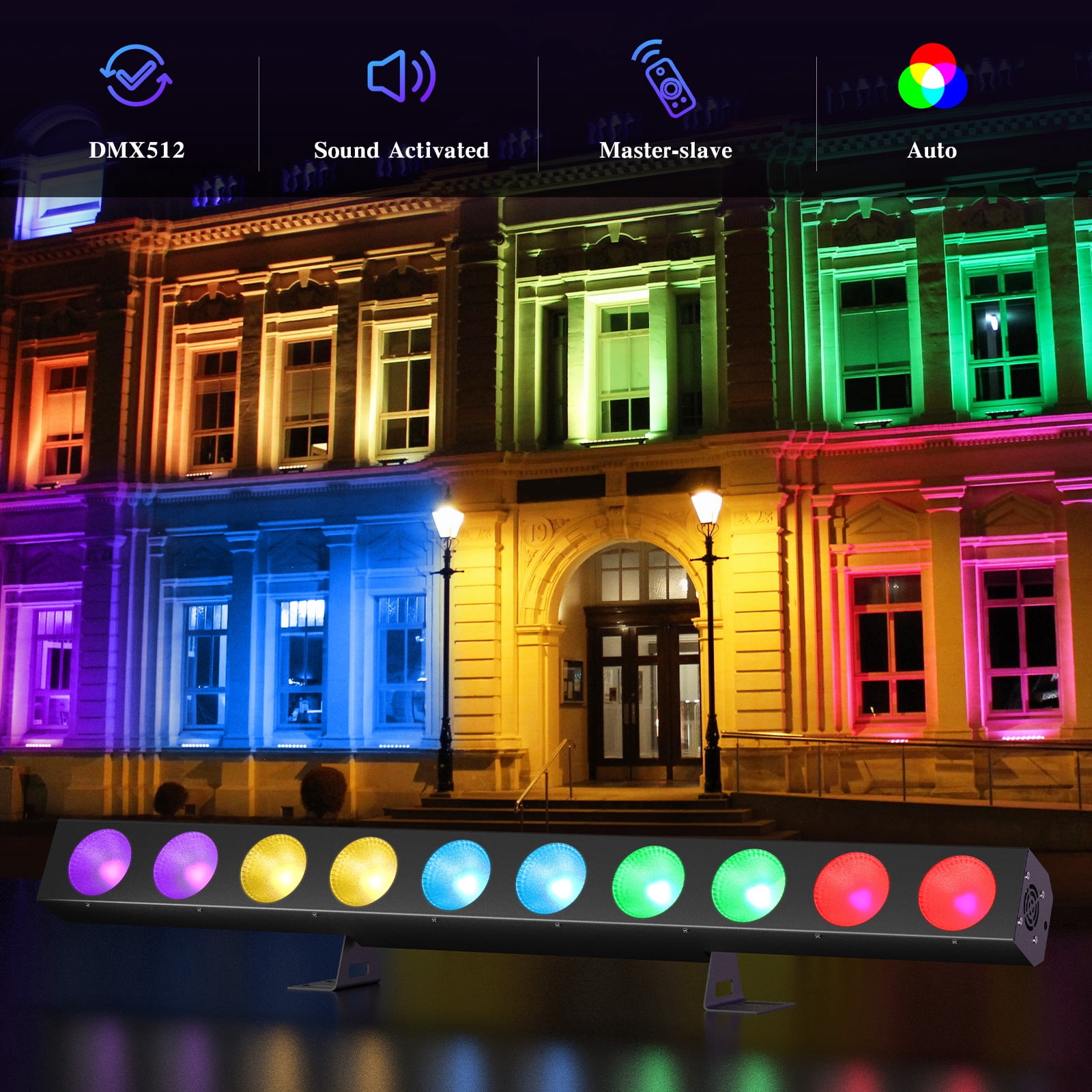 JAJALUYA Stage Lights Stage Strips 10PCS 12W RGBW LED Voice Control for ...