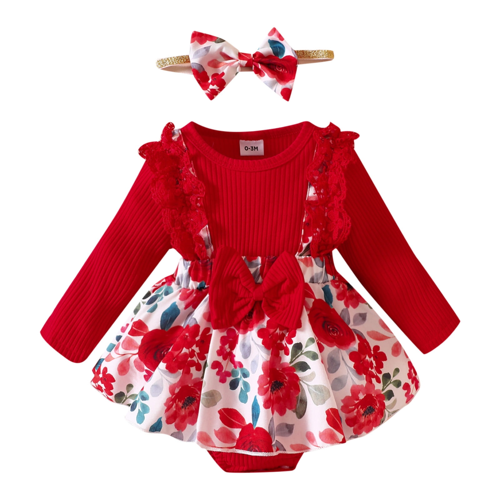 JAKANYQ Bodysuits Infant Girls Long Sleeve Floral Prints Ribbed Romper ...