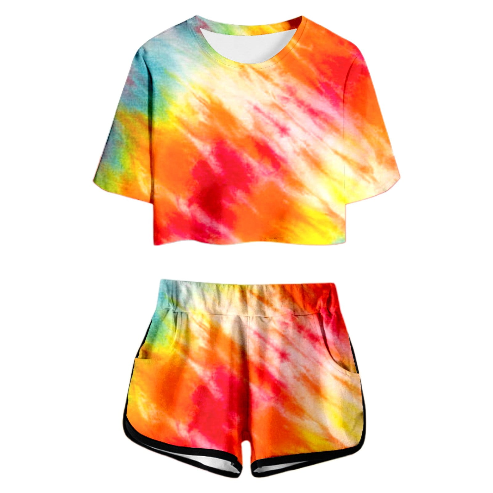 JAKANYQ Kids Girls Outfit Summer Print Short Sleeve Top And Shorts Set ...