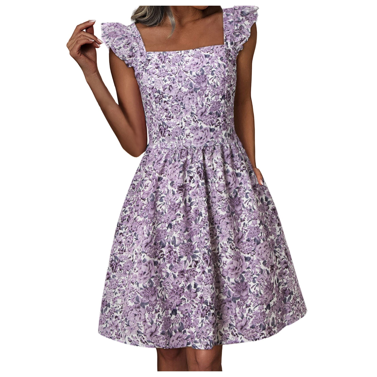 JAKANYQ Women 2024 Summer Casual Cute Floral Flowy Square Neck ...