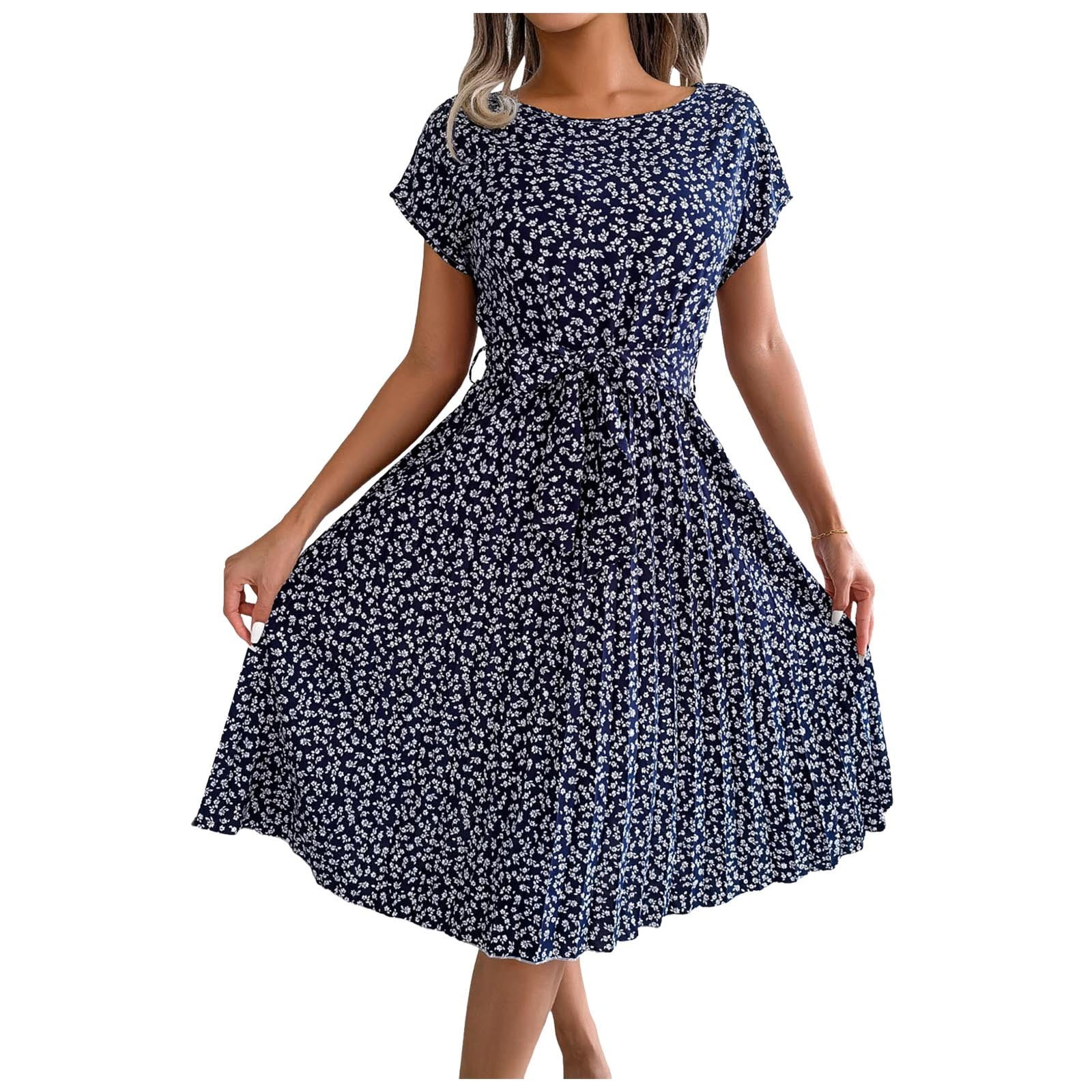 JAKANYQ Womens Dress Summer Midi Dress Small Petite Floral Print Short ...