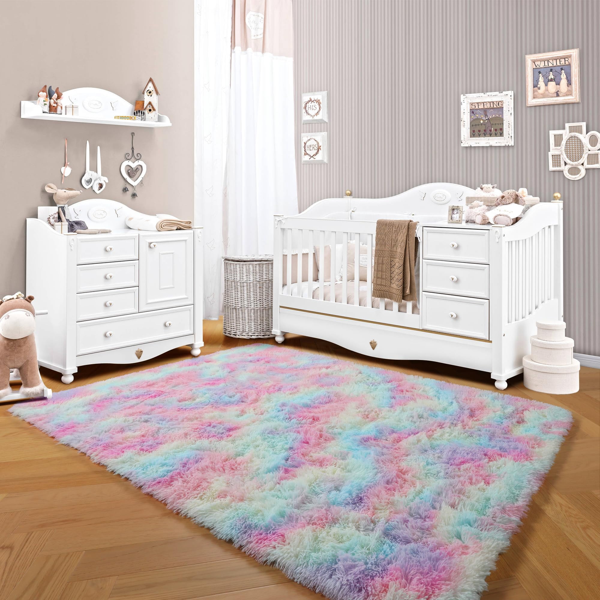JAKOLIVE Rainbow Tie-Dye Shag Area Rug, Soft Indoor Carpet, 6 x 9 ft ...