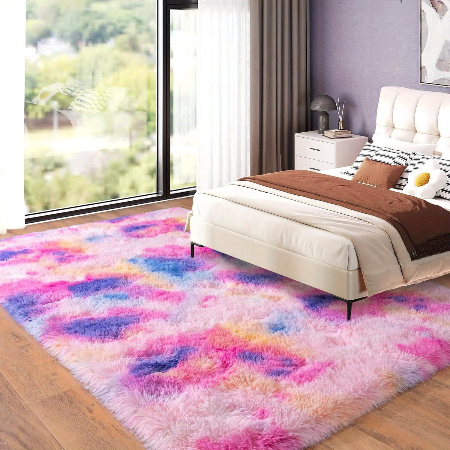 JAKOLIVE Tie-Dye New Rainbow Shag Area Rug, Soft Indoor Carpet, 4 x 6 ...
