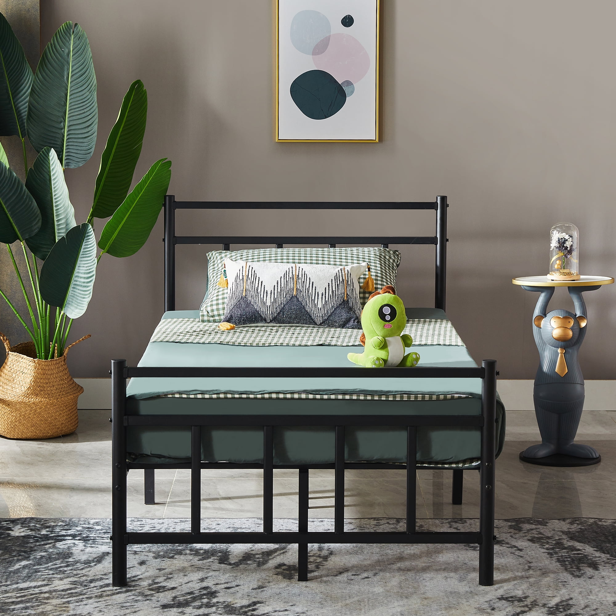 JAKOOLA Bed Frame Twin With Headboard Heavy Duty Supports Mattress ...