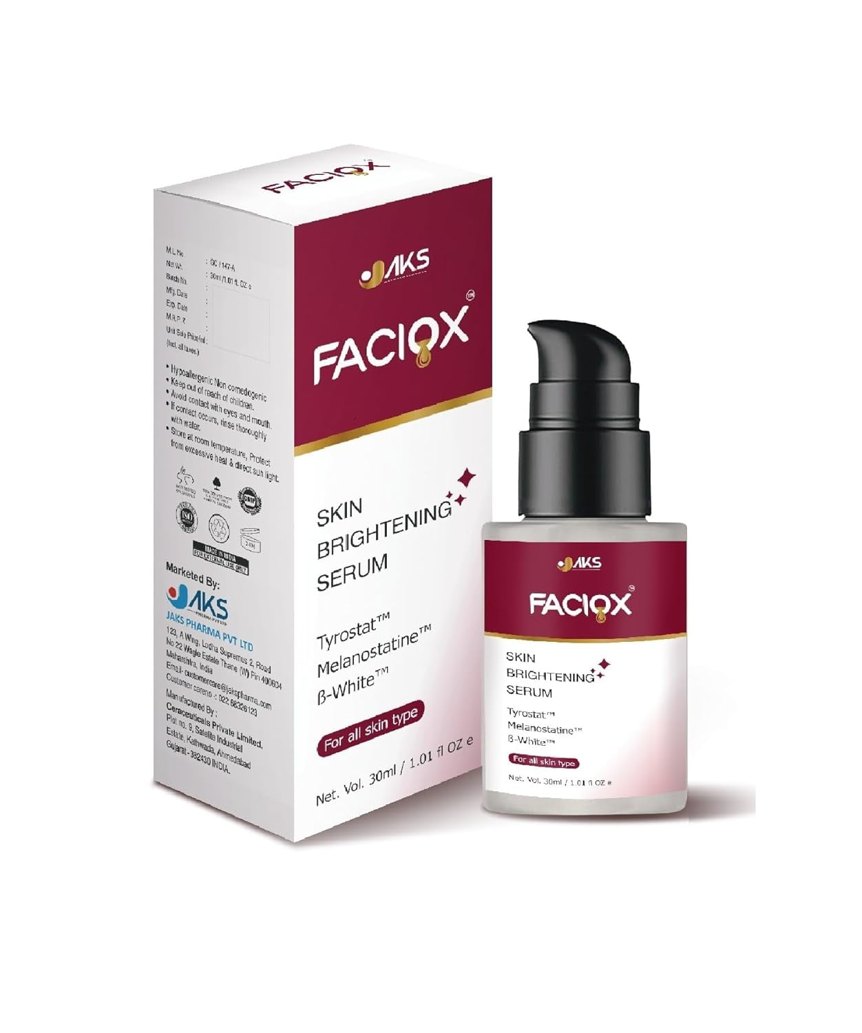 JAKS PHARMA Faciox Skin Brightening Serum for Helps to Dull Skin Dark Spots Treatment Including ...